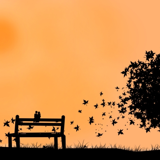 512x512 Resolution couple, bench, leaves 512x512 Resolution Wallpaper ...