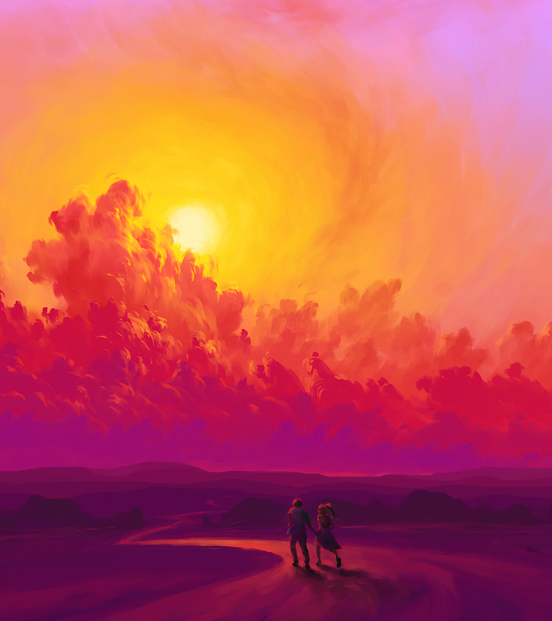 1920x2160 Resolution Couples Night Out 4K Sunset Art 1920x2160 ...