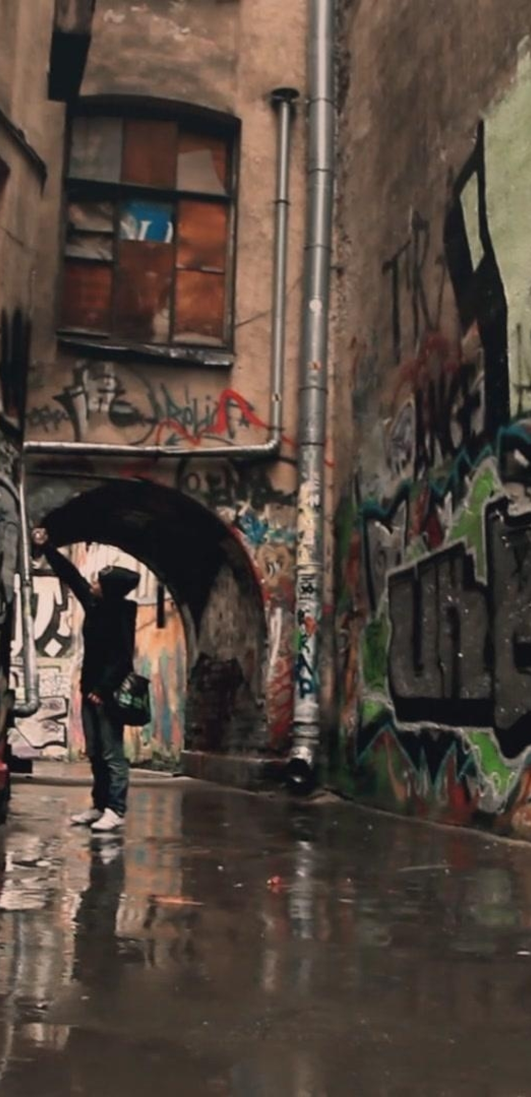 1080x2232 courtyard, gates, graffiti 1080x2232 Resolution Wallpaper, HD ...