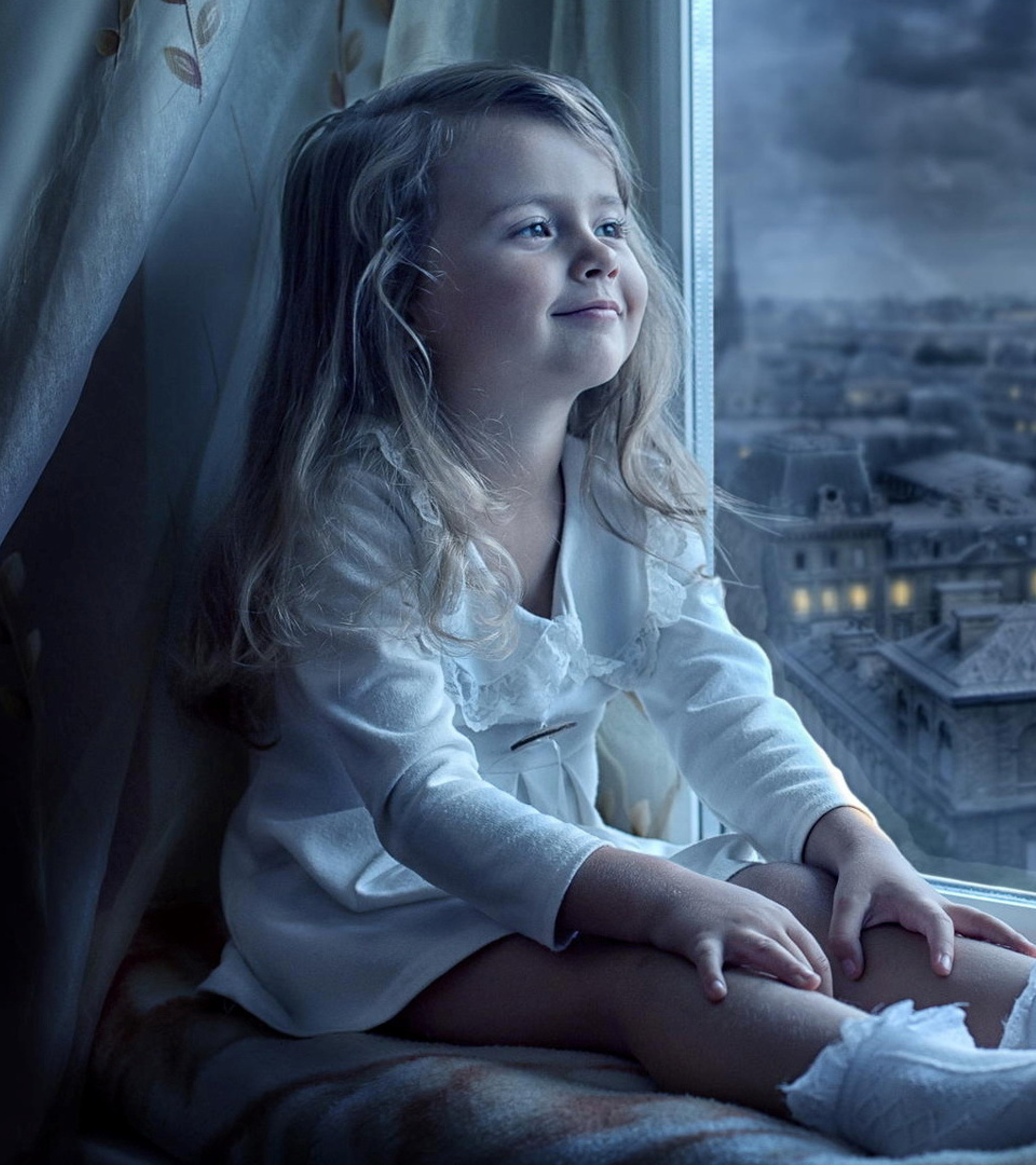 3840x4320 Resolution Cute Little Girl Is Sitting Near Window Watching ...