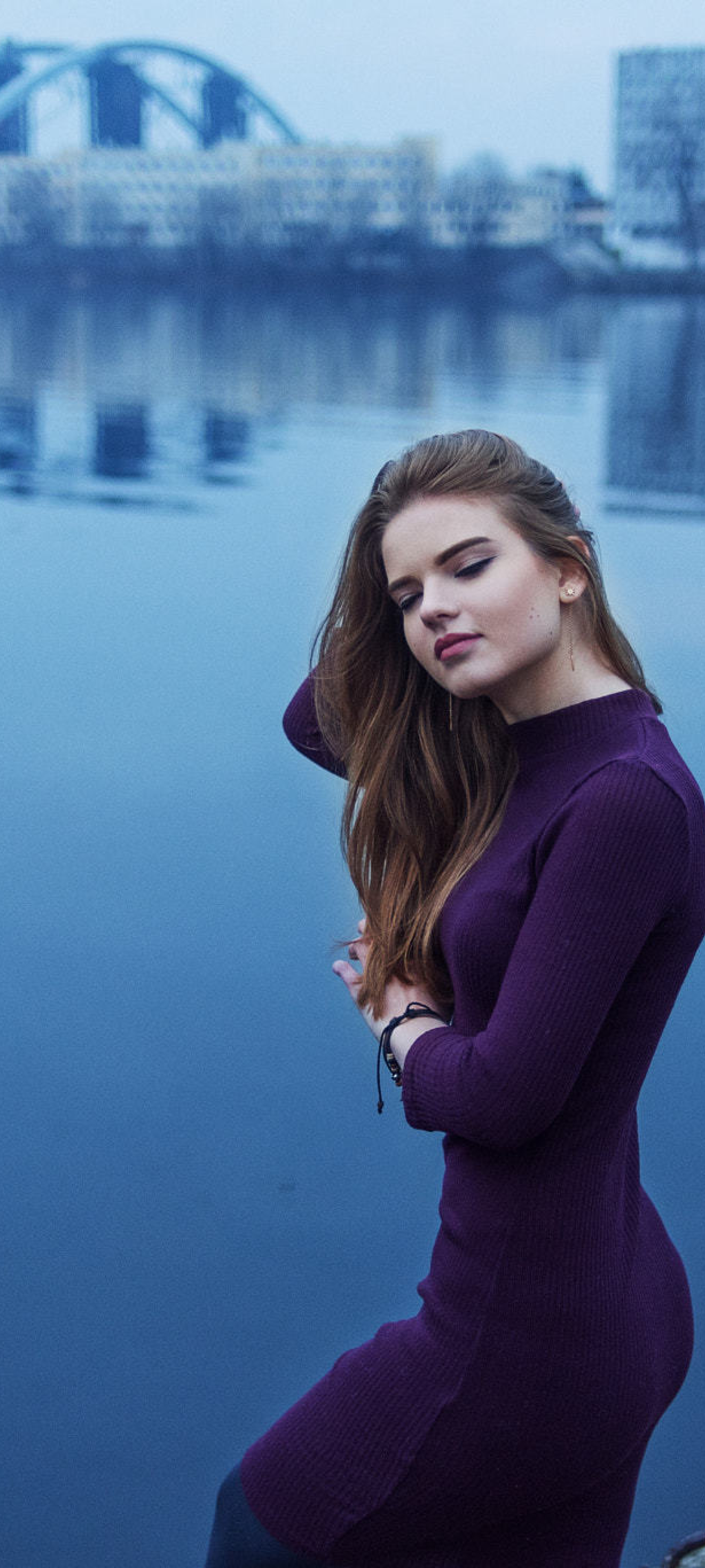 1728x3840 Resolution Cute Model In Purple Dress 1728x3840 Resolution ...