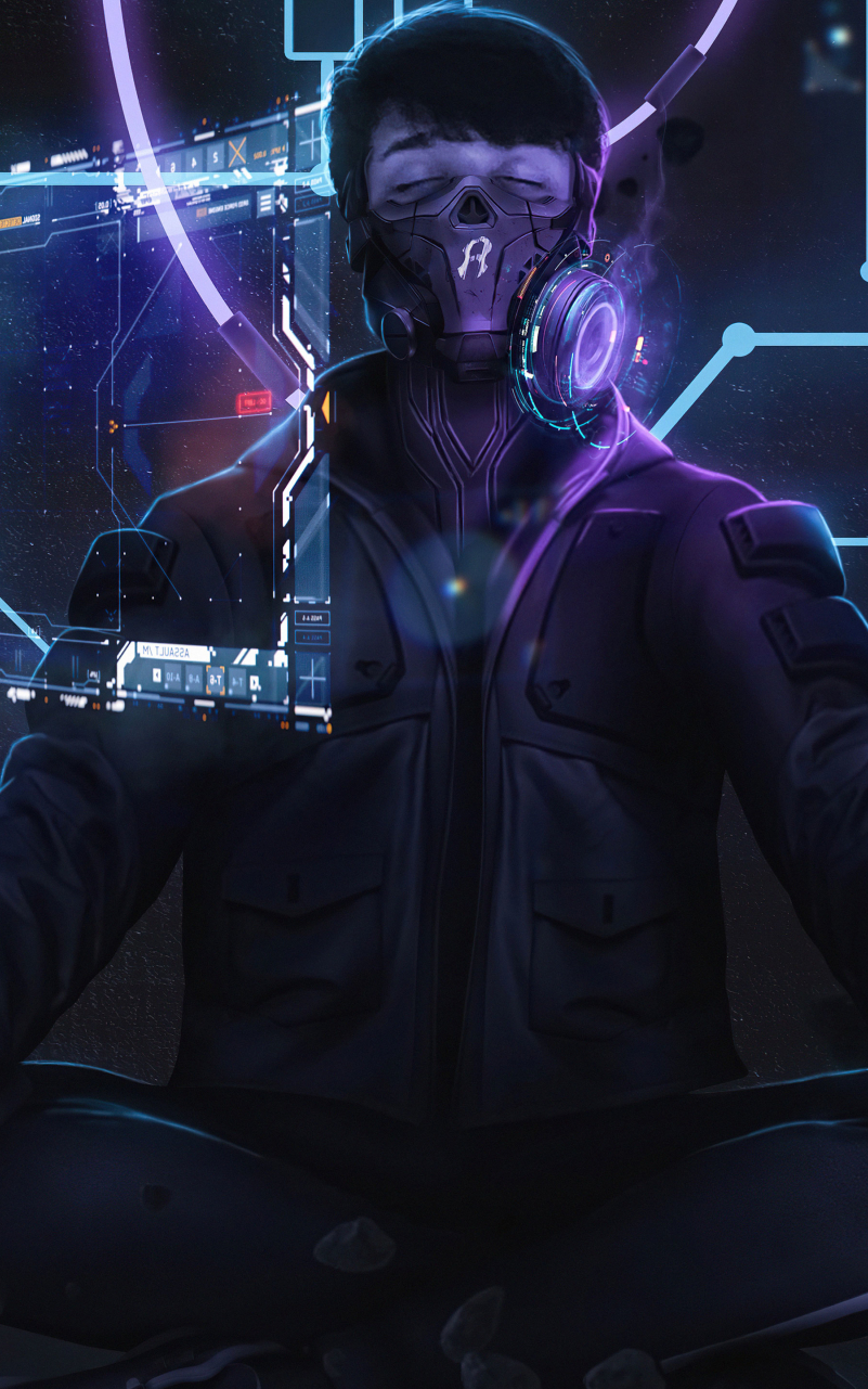 801x1281 Resolution Cyberpunk Gas Mask Man Meditating 801x1281 ...