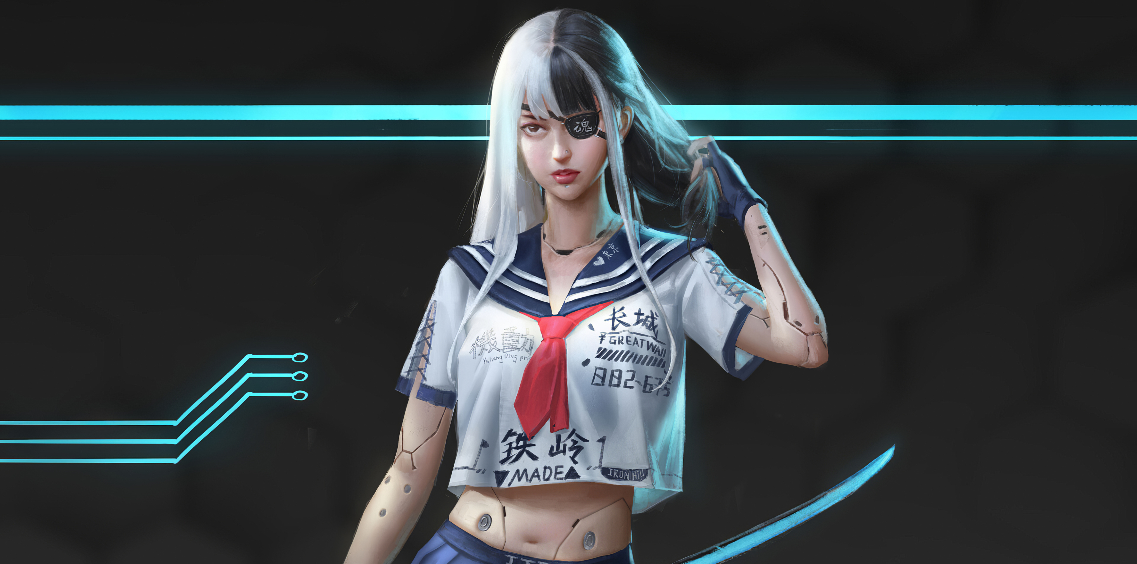 4840x2400 Cyborg with Eye Patch 4840x2400 Resolution Wallpaper, HD ...