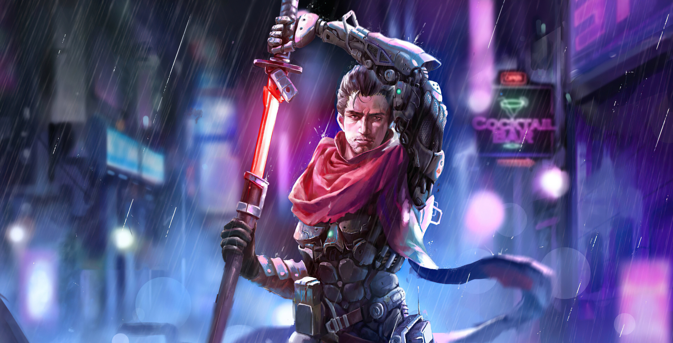 1350x689 Resolution Cyborg with Sword Cyberpunk 1350x689 Resolution ...