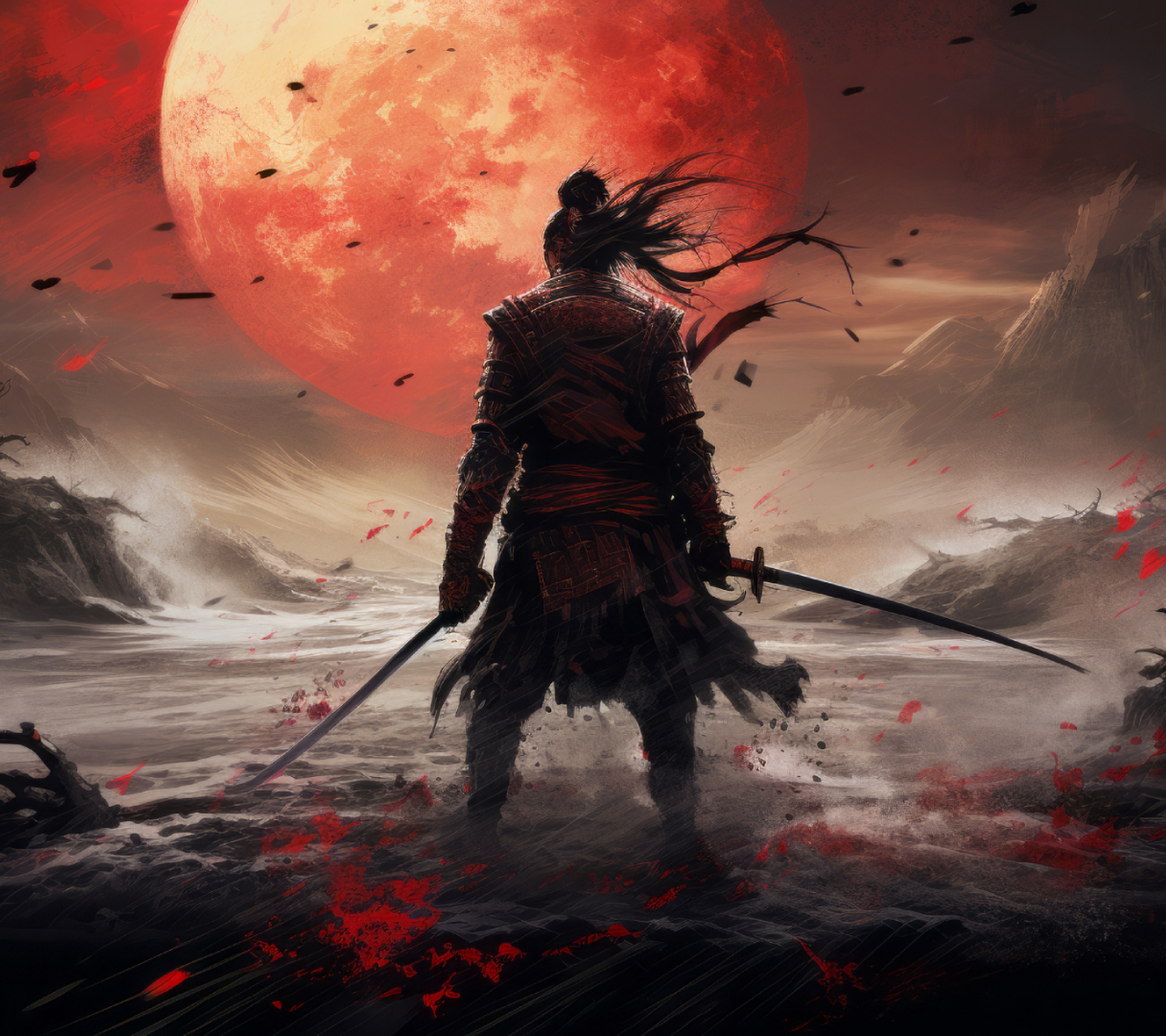 2160x1920 Resolution Dangerous Samurai in Red Full Moon 2160x1920 ...