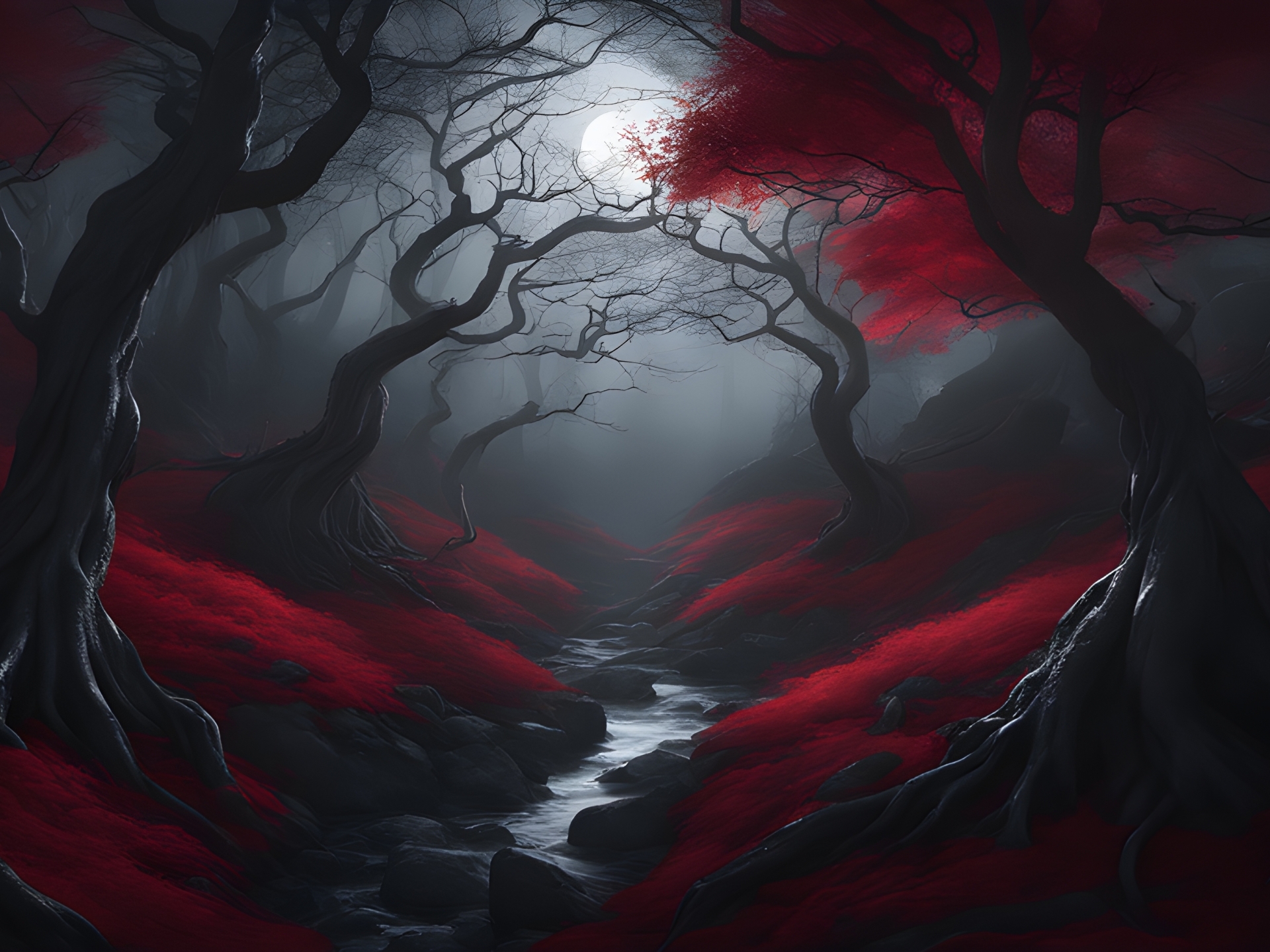1920x1440 Resolution Dark Forest Night 4K Full Moon 1920x1440 ...