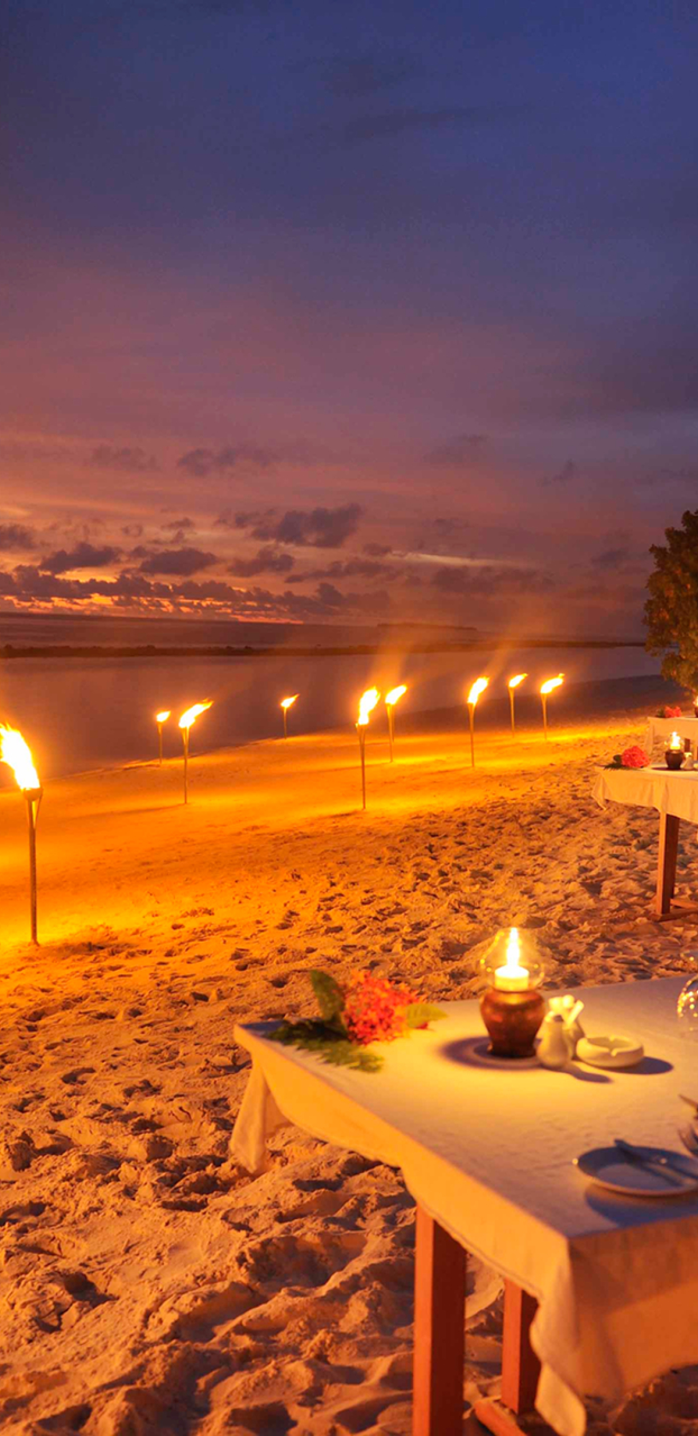 1440x2960 Dining on the Beach at Night in the Maldives Ocean Samsung ...
