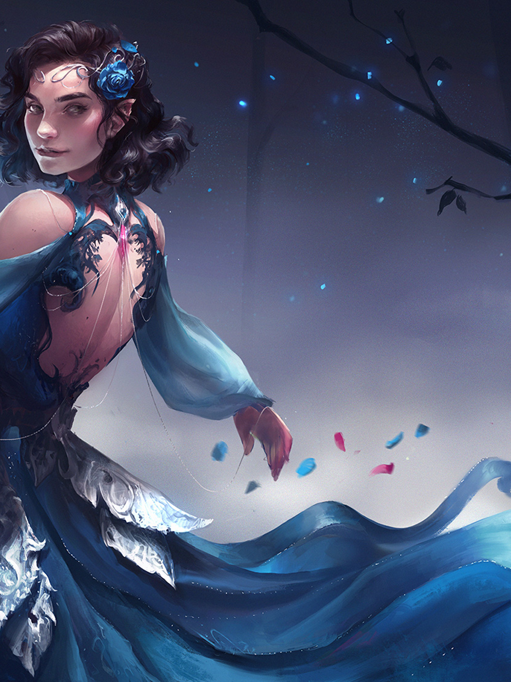 1650x2200 Elf Fantasy Girl In Blue Dress 1650x2200 Resolution Wallpaper ...