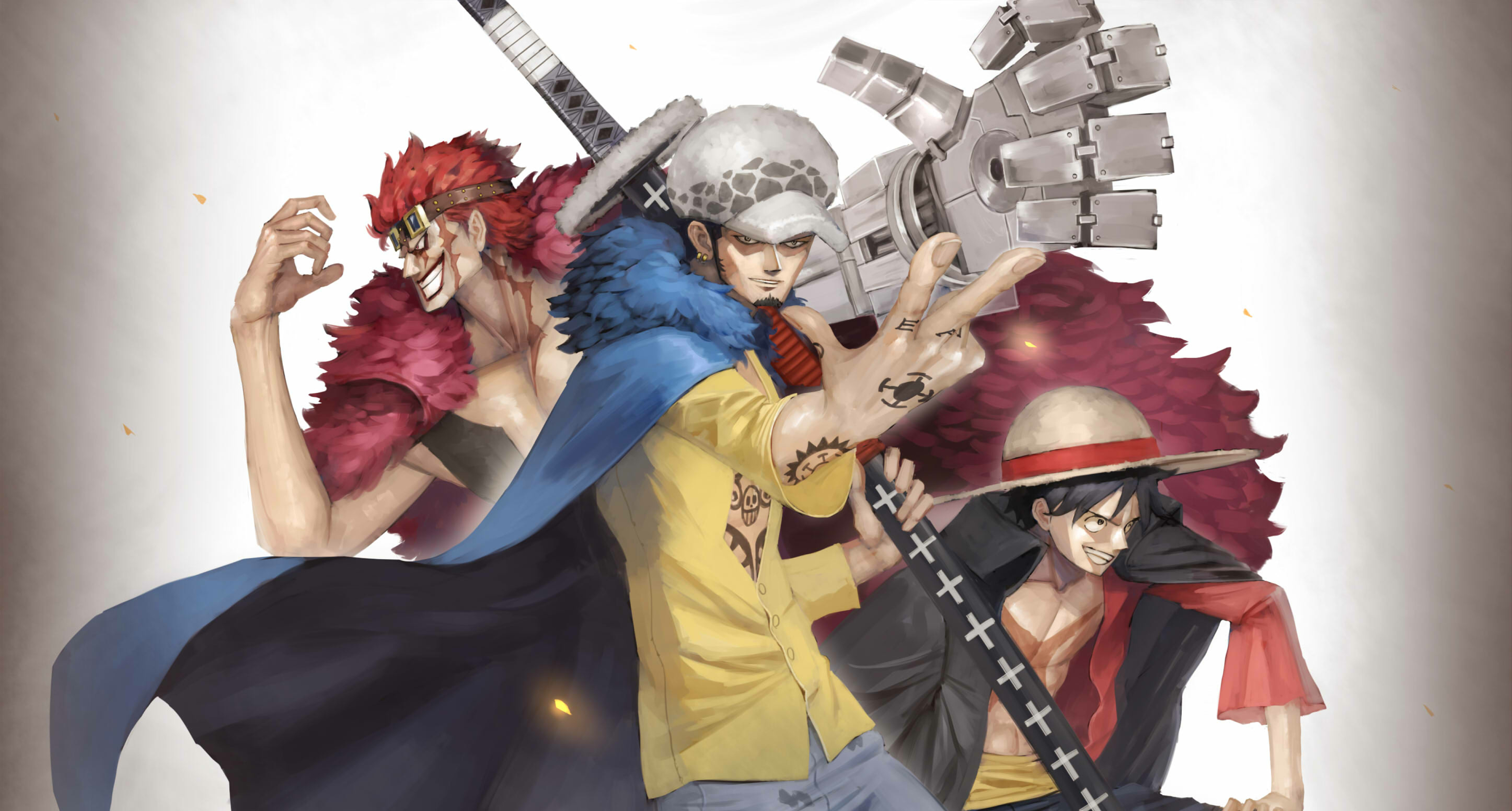 3840x2060 Resolution Eustass Kid x Trafalgar Law x Monkey D. Luffy One ...