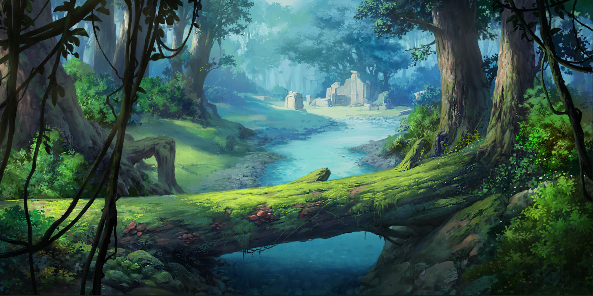 2048x1024 Fantasy Forest 4K Cool Digital 2048x1024 Resolution Wallpaper ...