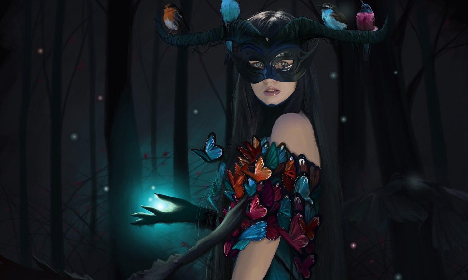 1500x900 Resolution Fantasy Mask Women With Butterfly And Birds In ...