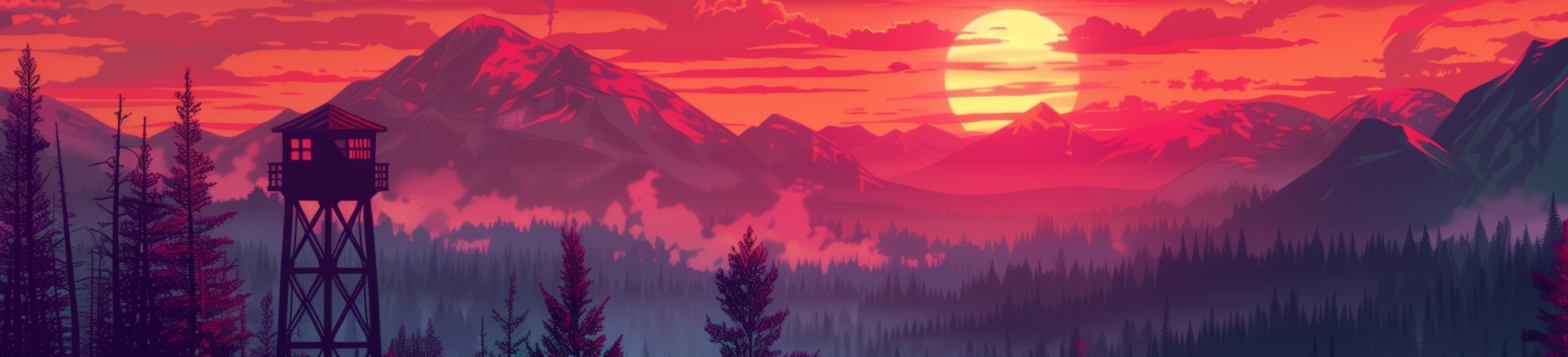 4480x1020 Resolution Firewatch Sunset HD Nature Mountain 4480x1020 ...