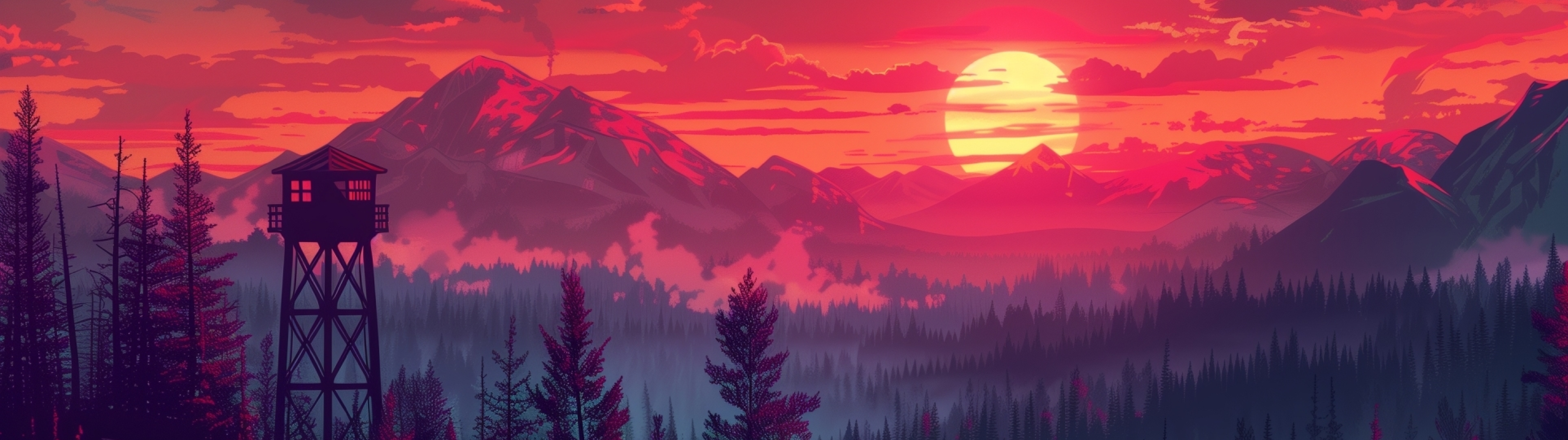 7689x2160 Resolution Firewatch Sunset HD Nature Mountain 7689x2160 ...