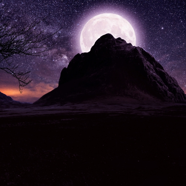 600x600 Resolution Full Moon Over Mountain On Starry Night 600x600 ...
