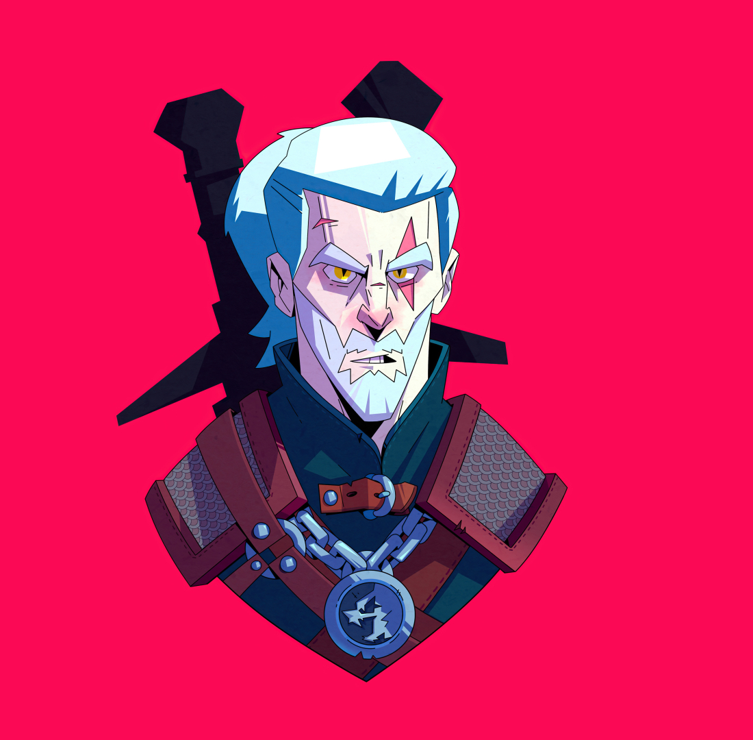 1100x1080 Geralt of Rivia The Witcher Cartoon Minimal 1100x1080 ...