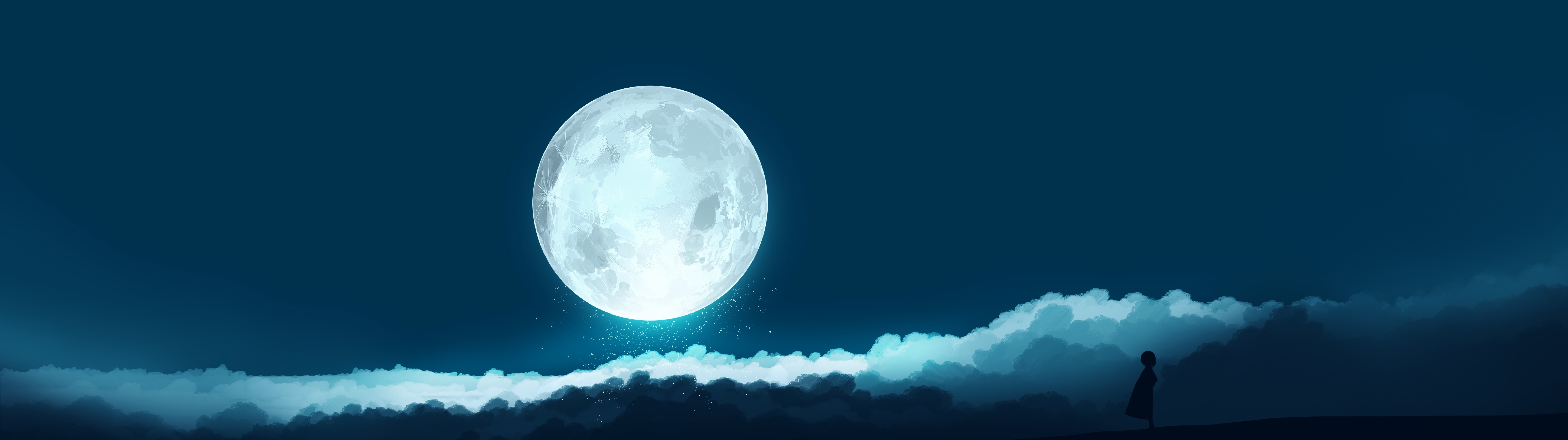 7689x2160 Resolution Girl watching Moon Night Art 7689x2160 Resolution ...