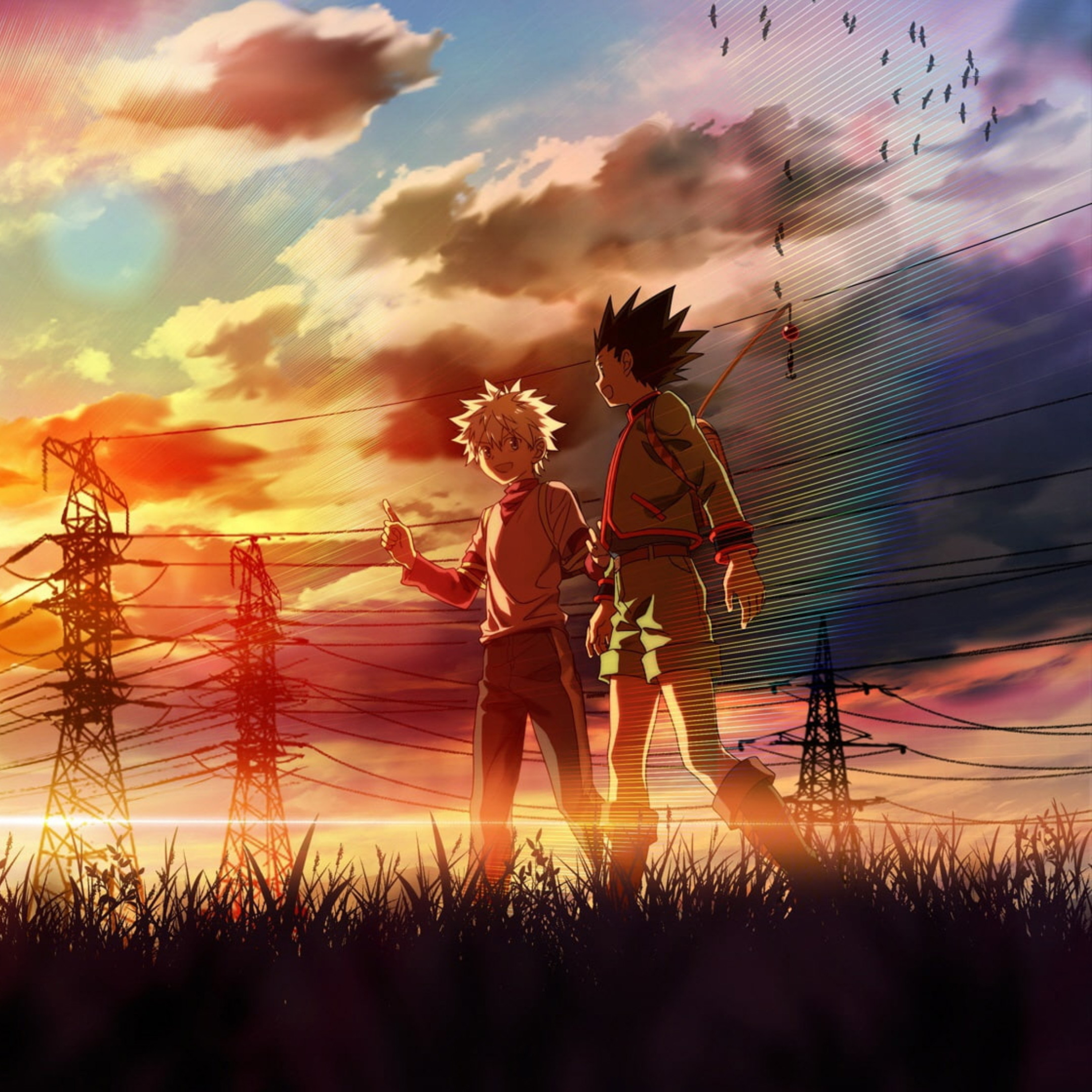 3000x3000 Resolution Gon and Killua walking at a beautiful sunset ...