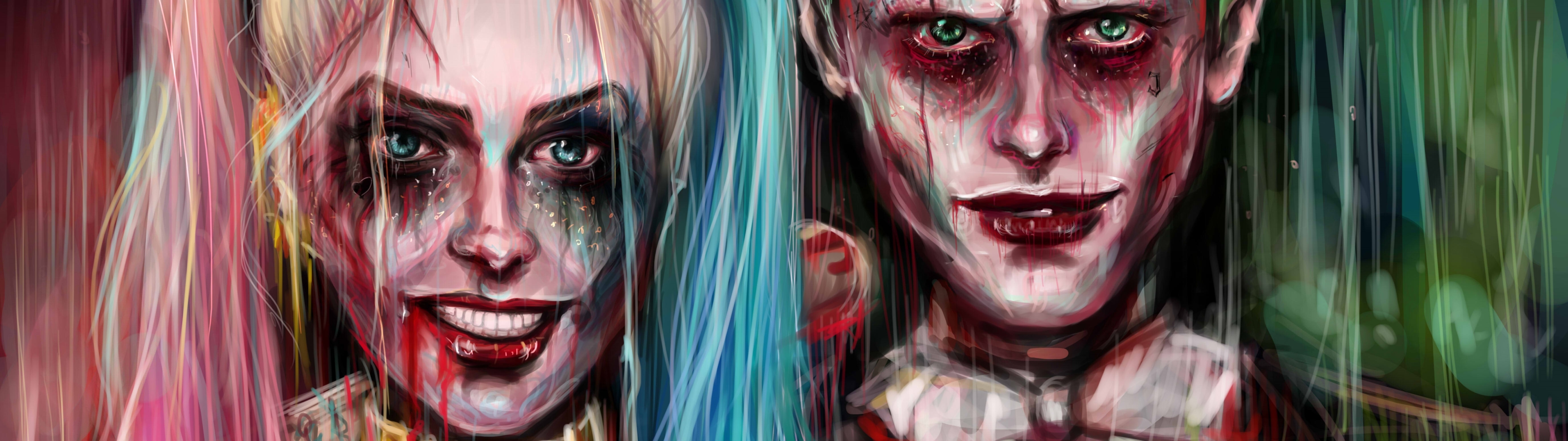 3840x1080 Resolution Harley Quinn Joker Painting Artwork 3840x1080 ...