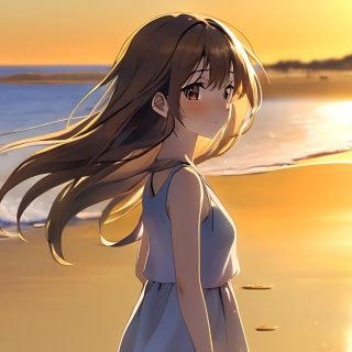 320x320 Resolution HD Anime Girl at Beautiful Beach Sunset 320x320 ...