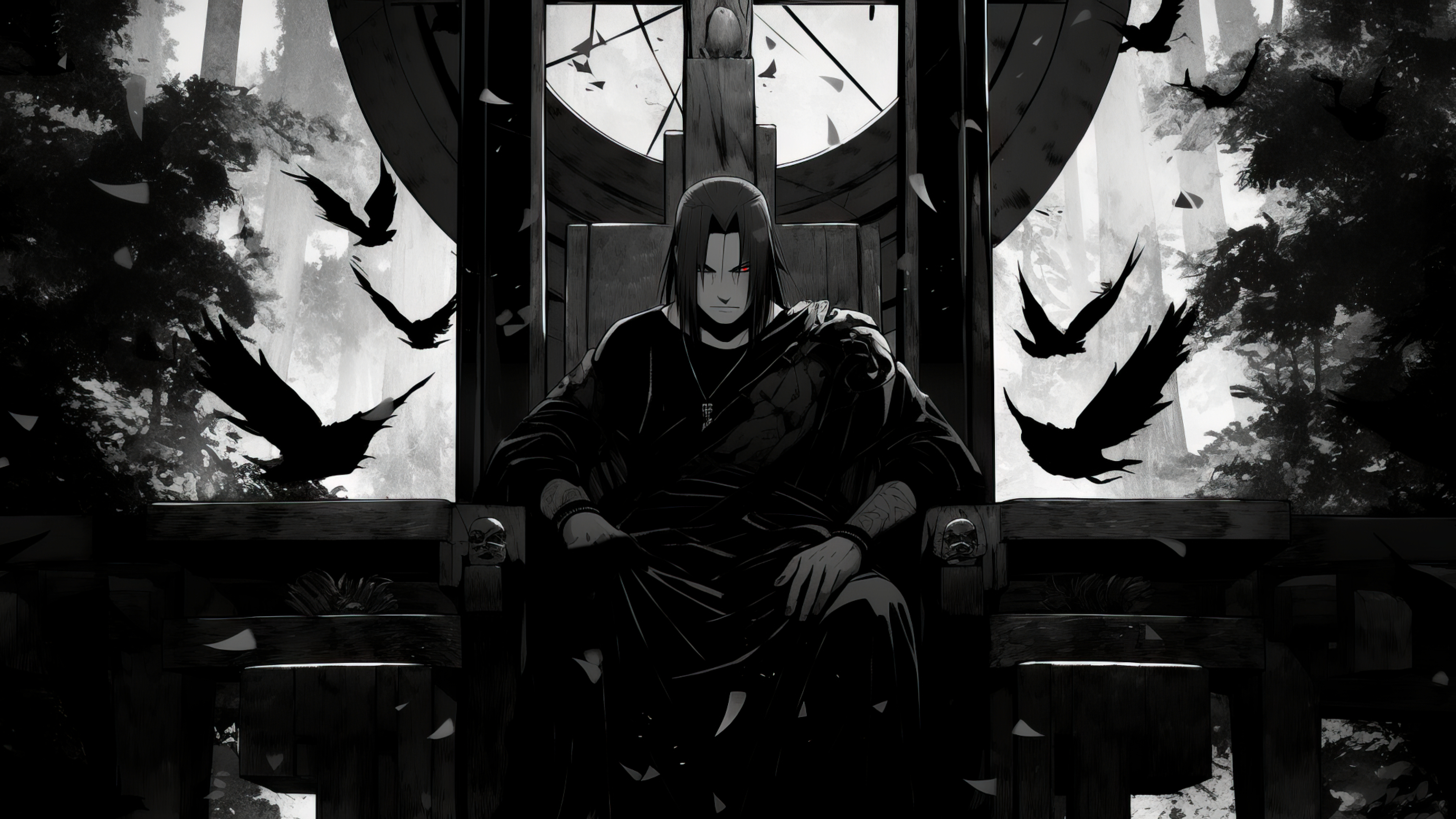 3840x2160 Resolution Itachi Uchiha Manga Sitting on a Throne 4K ...