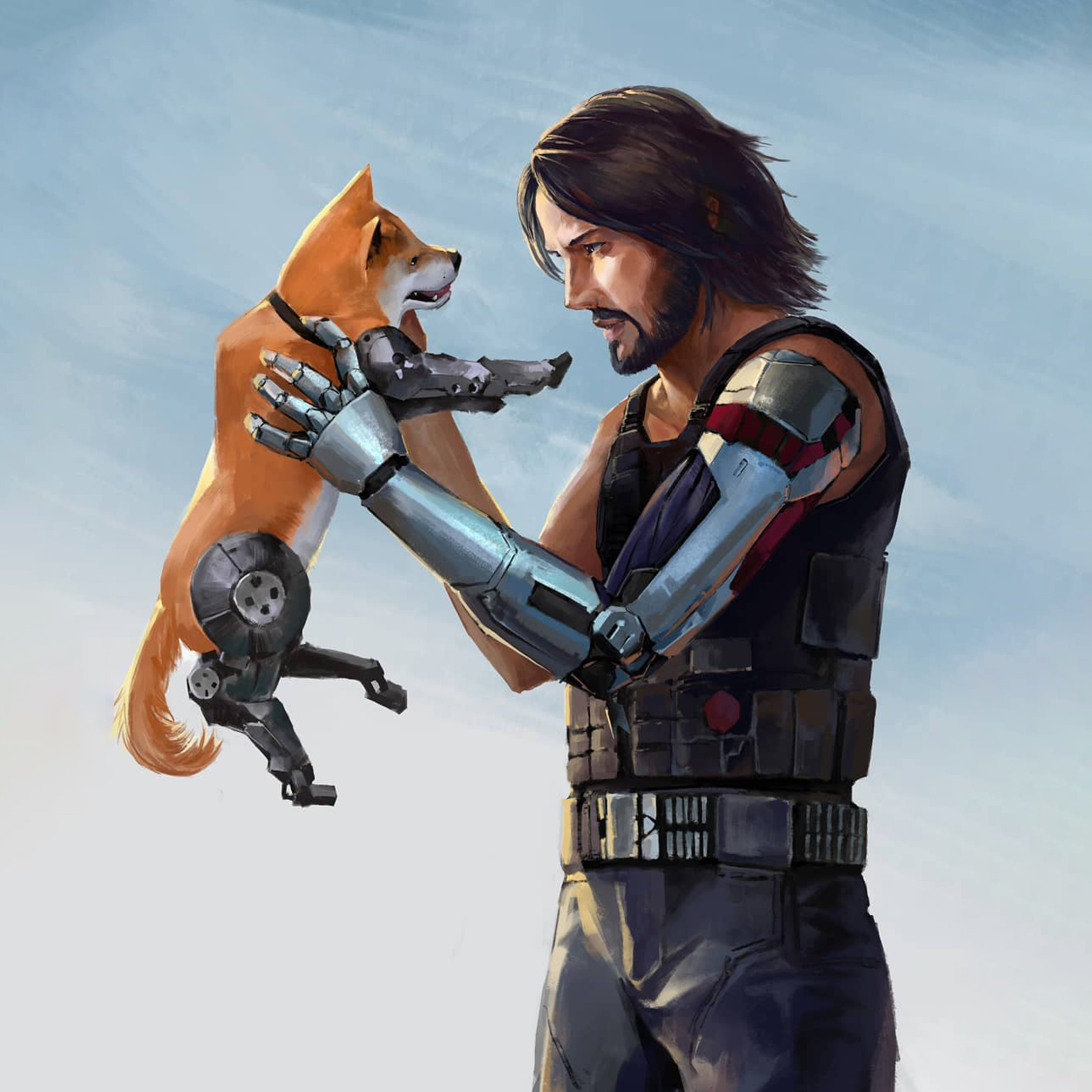 4000x4000 Resolution Keanu Reeves and Dog In Cyberpunk 2077 4000x4000 ...