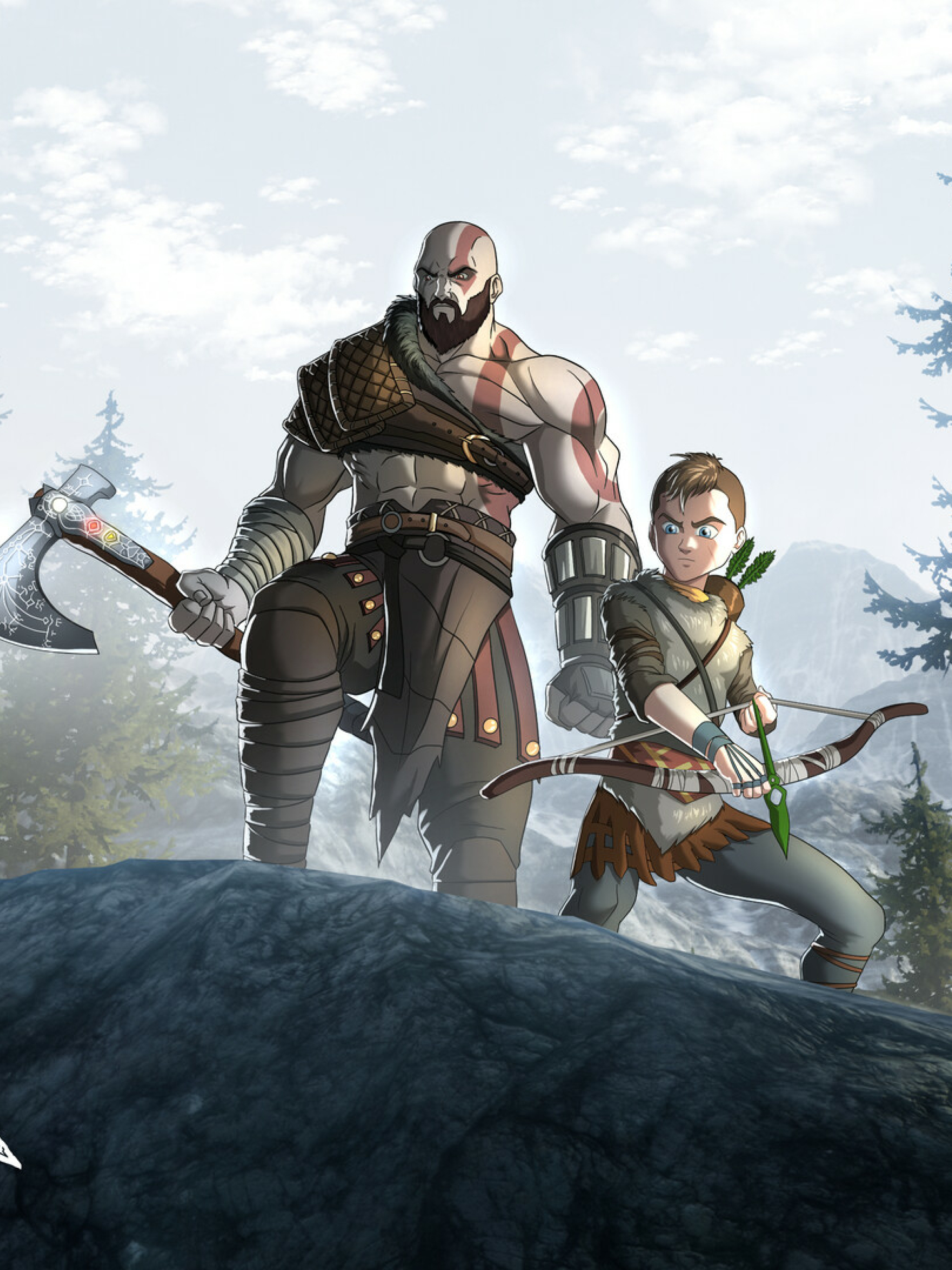 2048x2732 Resolution Kratos x Atreus Cartoon God Of War Art 2048x2732 ...