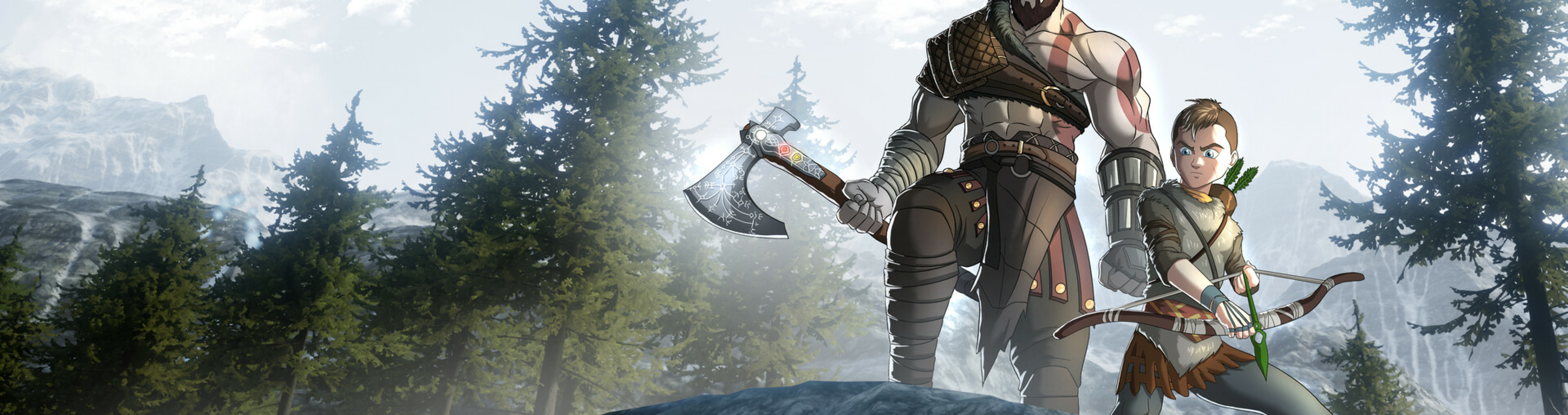 4080x1080 Resolution Kratos x Atreus Cartoon God Of War Art 4080x1080 ...