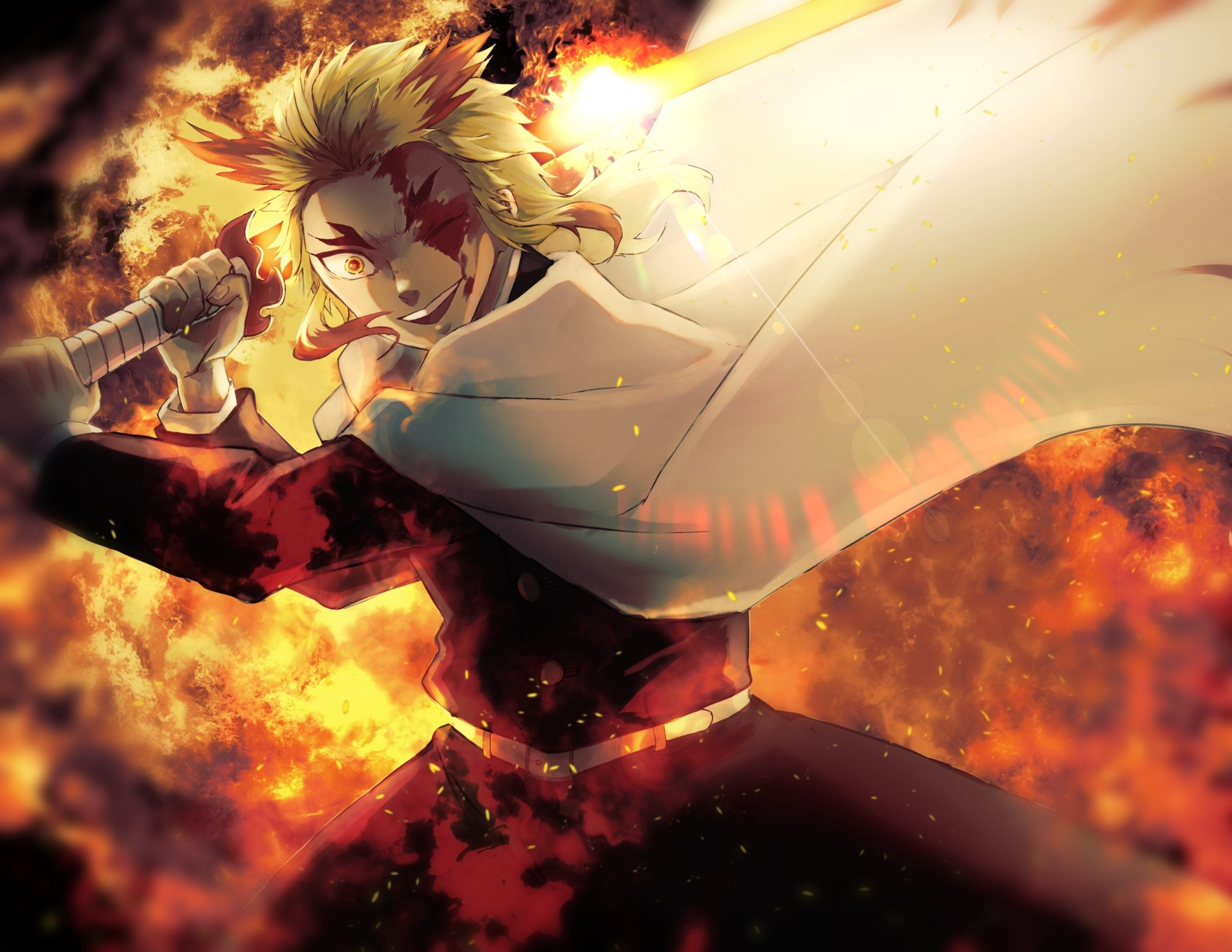 3300x2550 Resolution Kyojuro Rengoku Fight mode Demon Slayer Kimetsu no ...