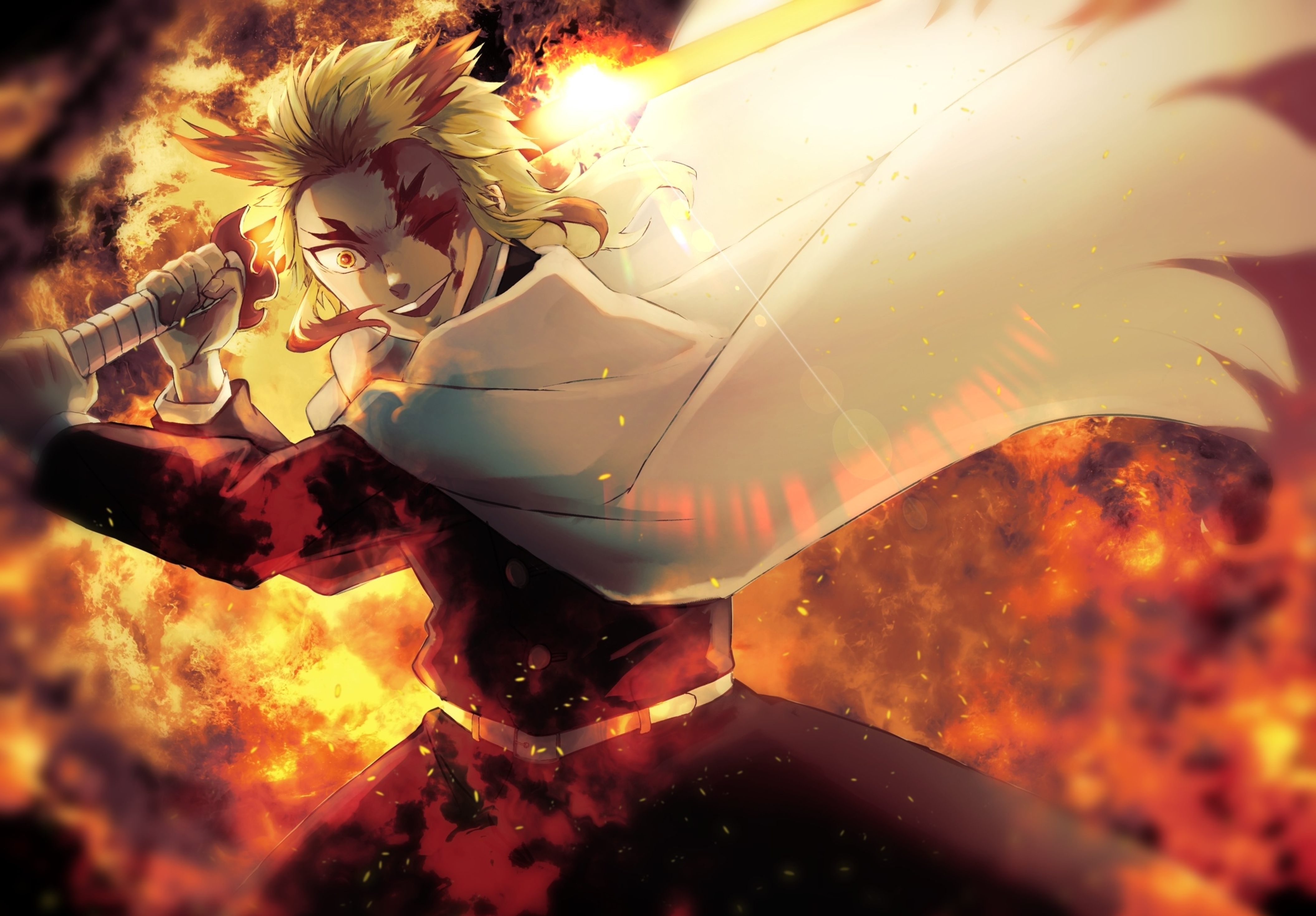 4223x2938 Resolution Kyojuro Rengoku Fight mode Demon Slayer Kimetsu no ...