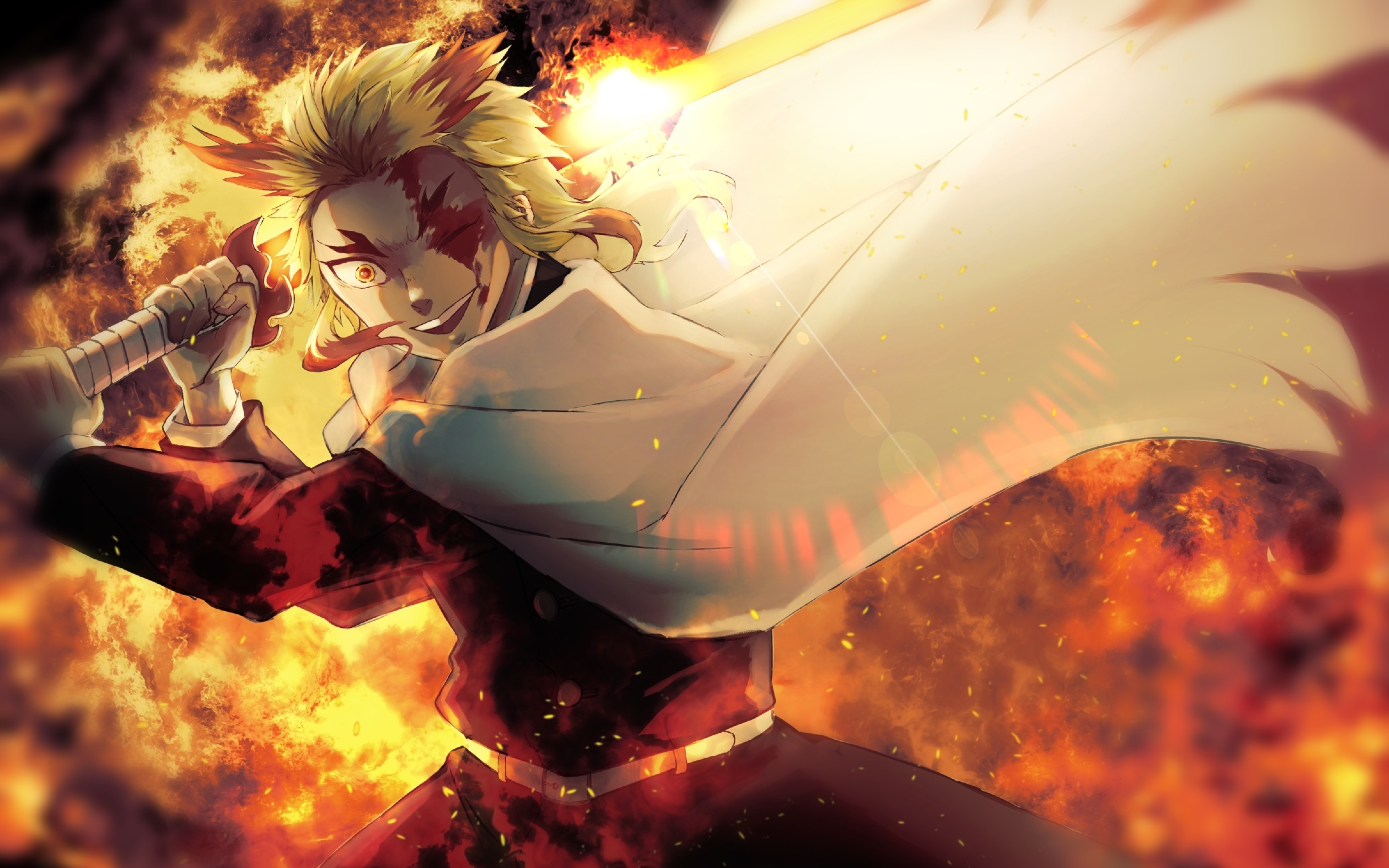 5120x3200 Resolution Kyojuro Rengoku Fight mode Demon Slayer Kimetsu no ...
