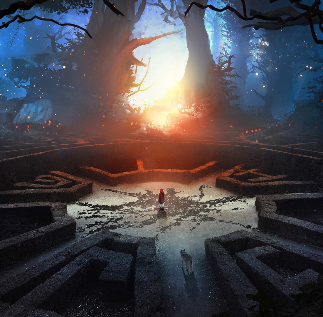 1100x1080 Resolution Labyrinth Wolf And Boy 3D Abstract Fantasy Art ...