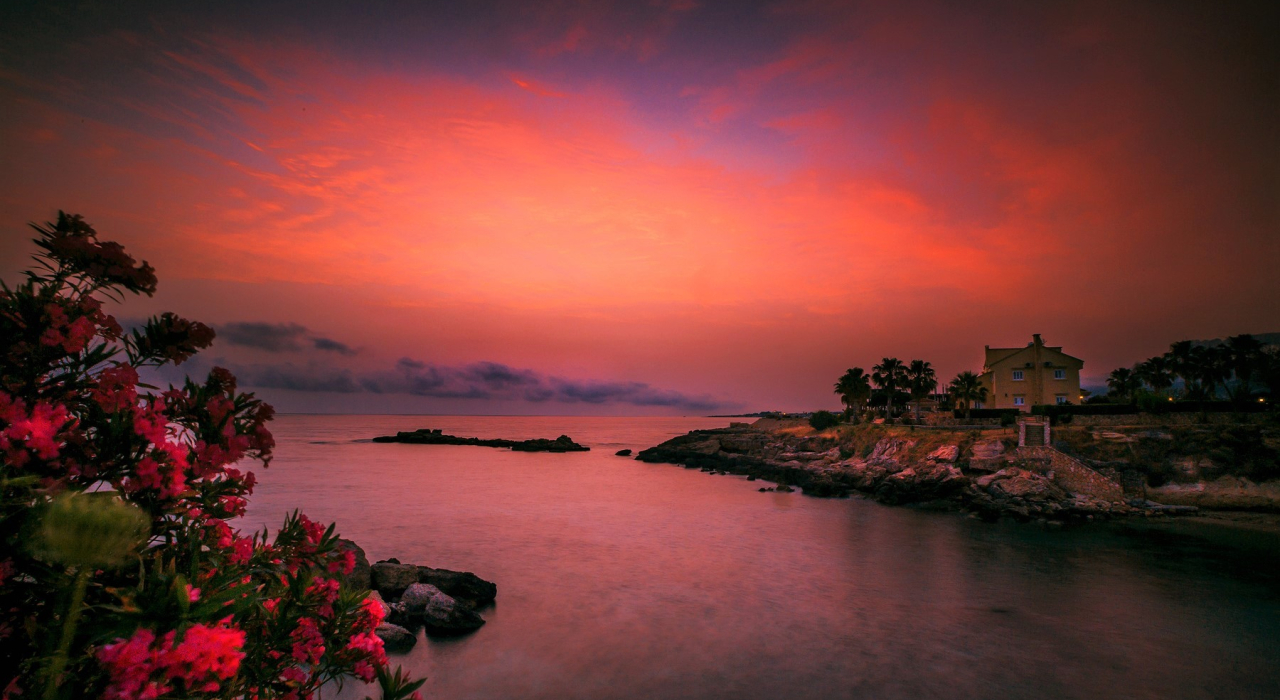 1280x700 Resolution Lake House And Pink Sky Sunset 1280x700 Resolution ...
