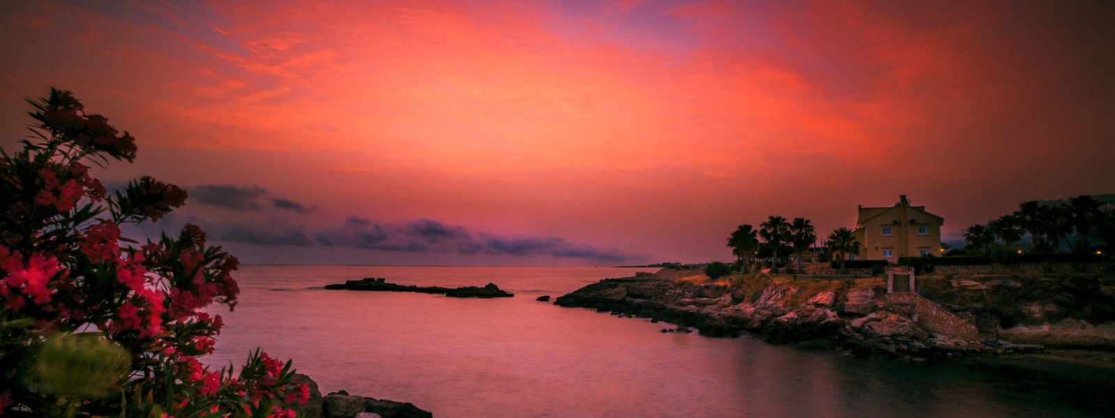 1600x600 Resolution Lake House And Pink Sky Sunset 1600x600 Resolution ...