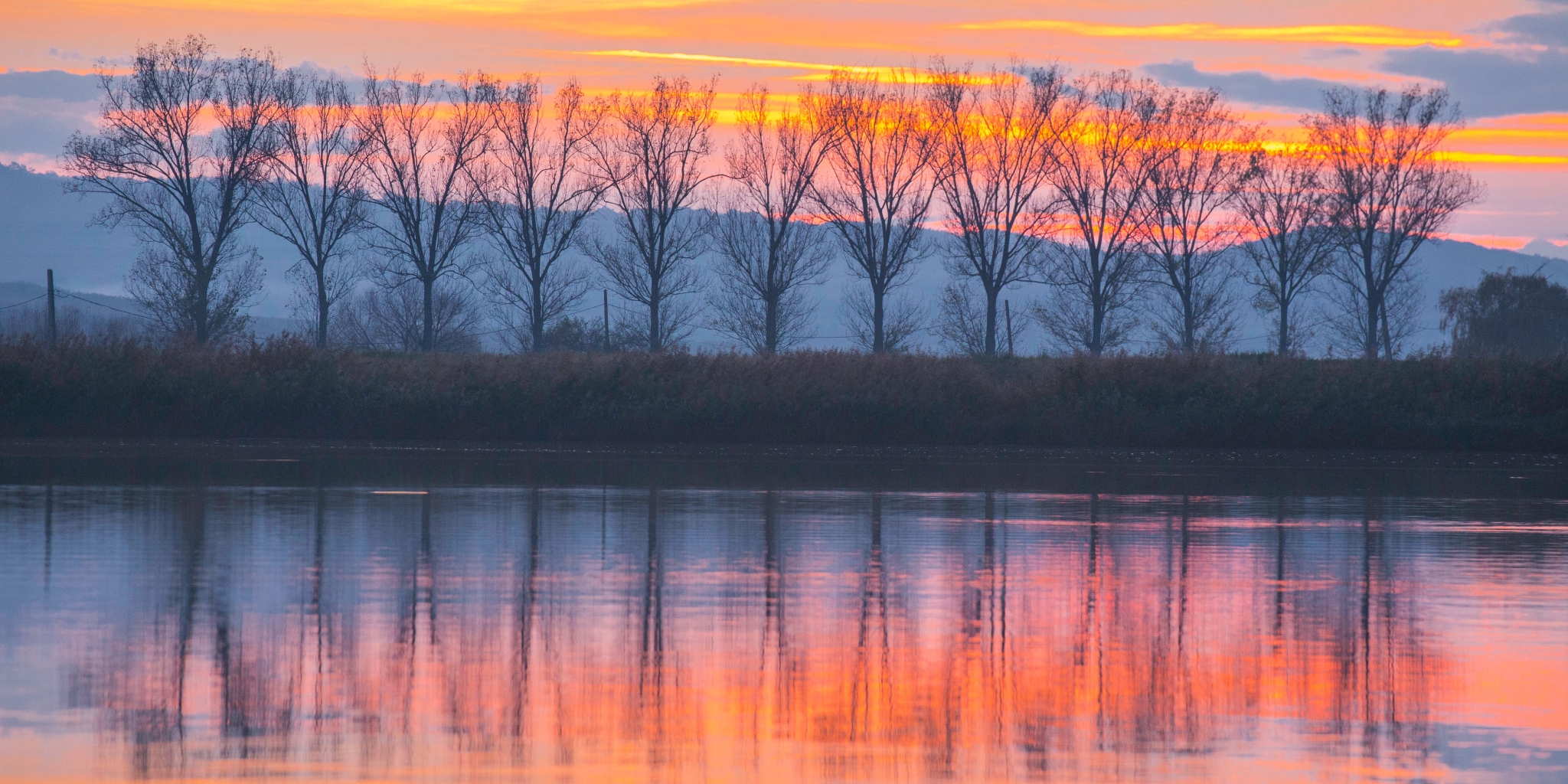 2048x1024 Resolution lake, sunset, trees 2048x1024 Resolution Wallpaper ...