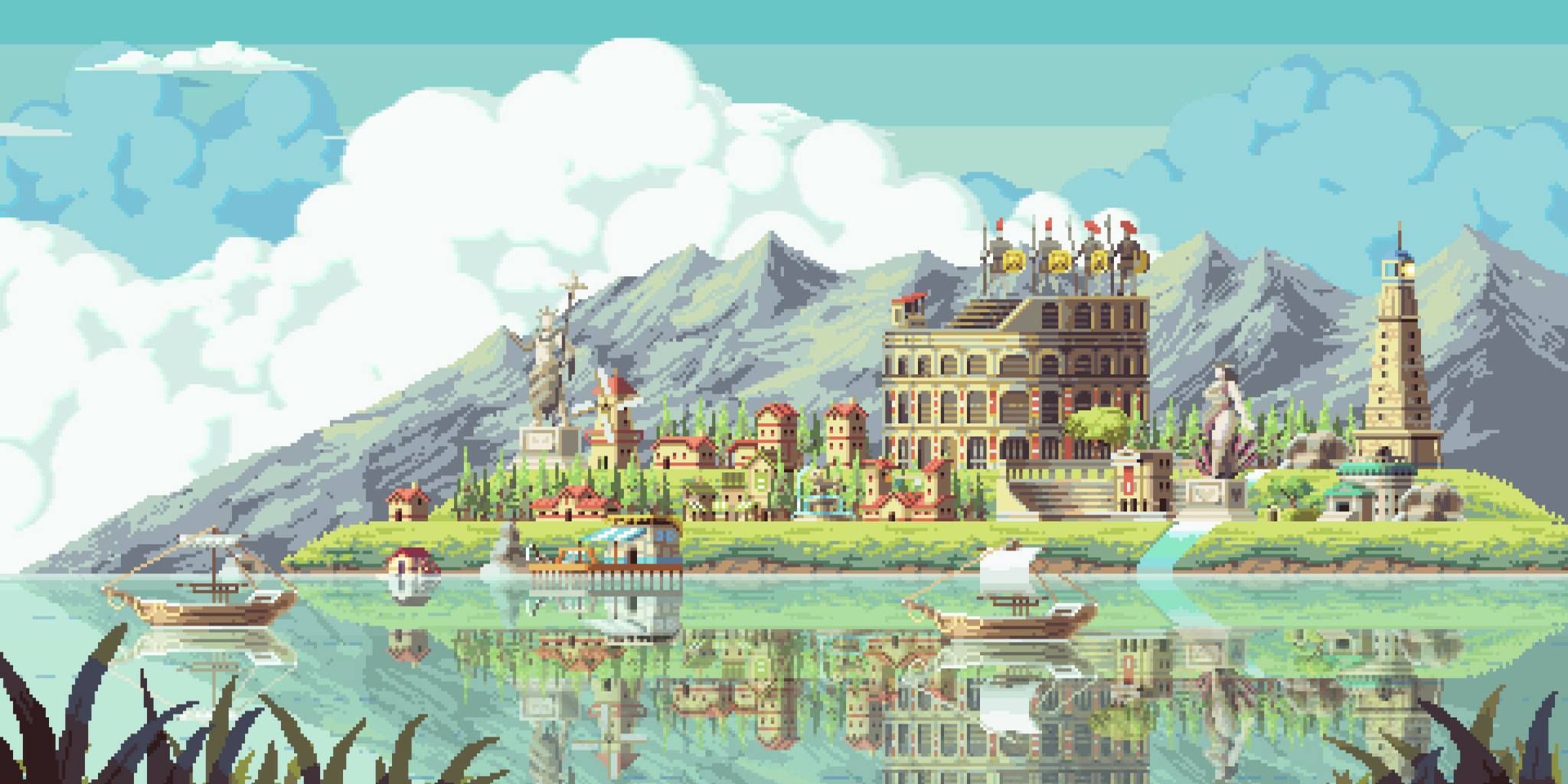 2048x1024 Resolution LakeSide HD Pixel Art 2048x1024 Resolution ...