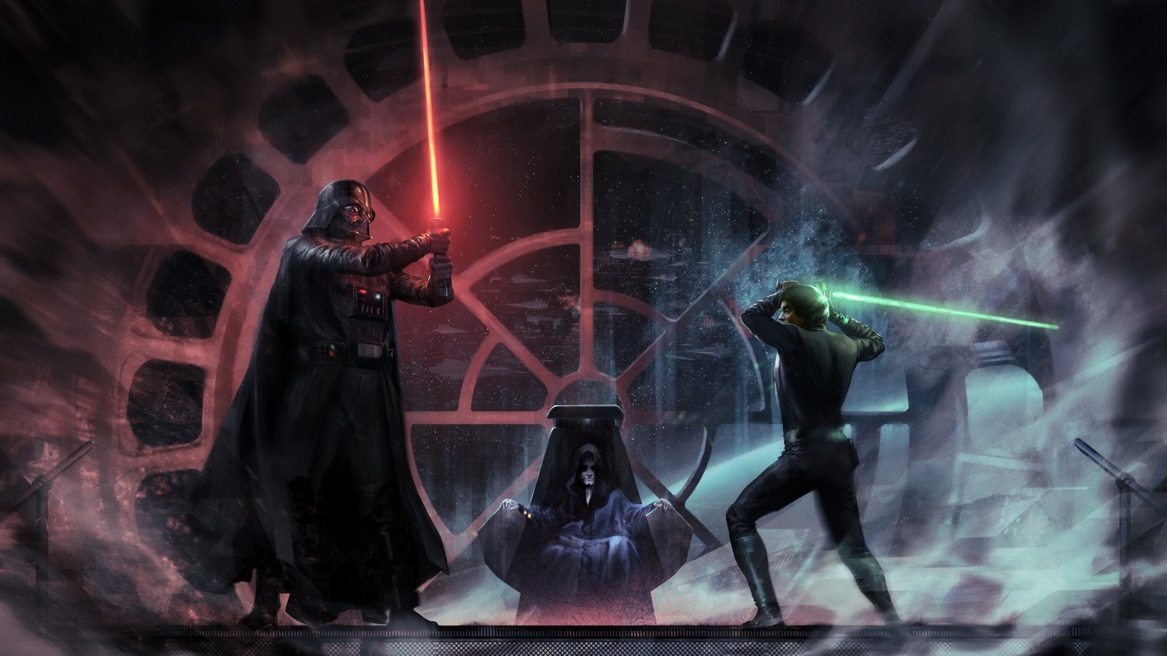 3840x2161 Resolution Luke Skywalker vs Darth Vader Emperor Palpatin ...