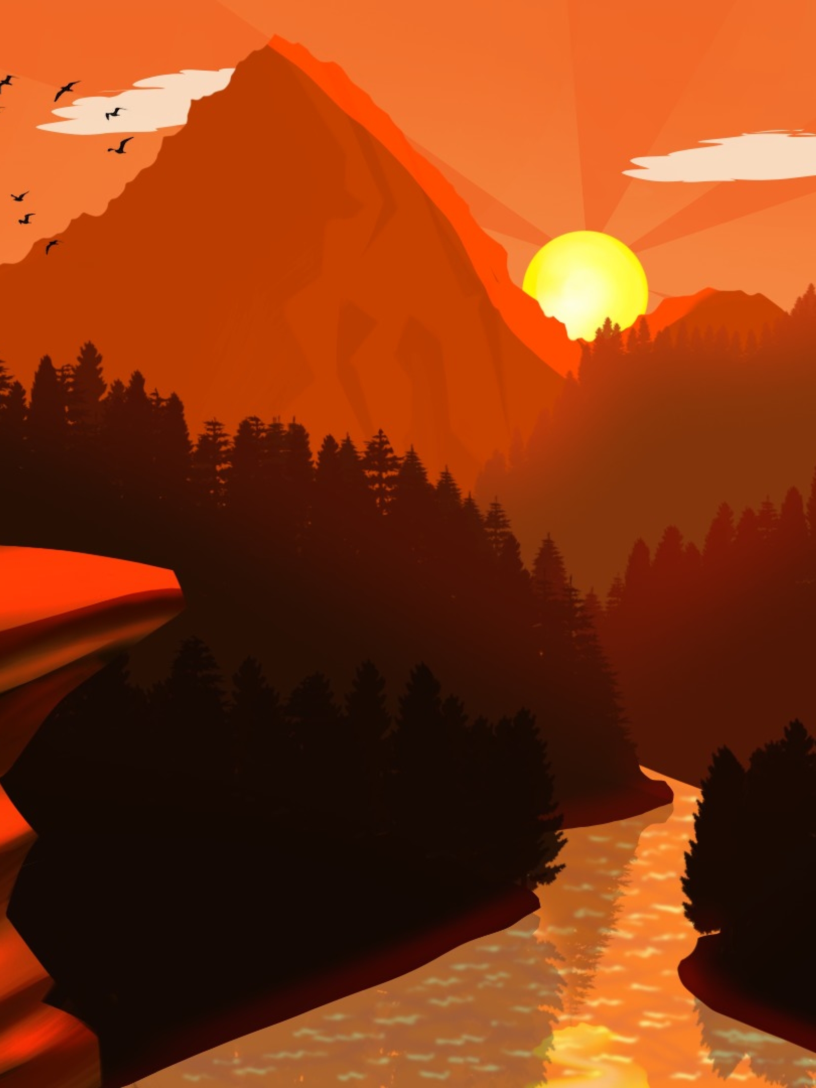 1650x2200 Resolution Nature Sunset Near Mountain River Artwork ...
