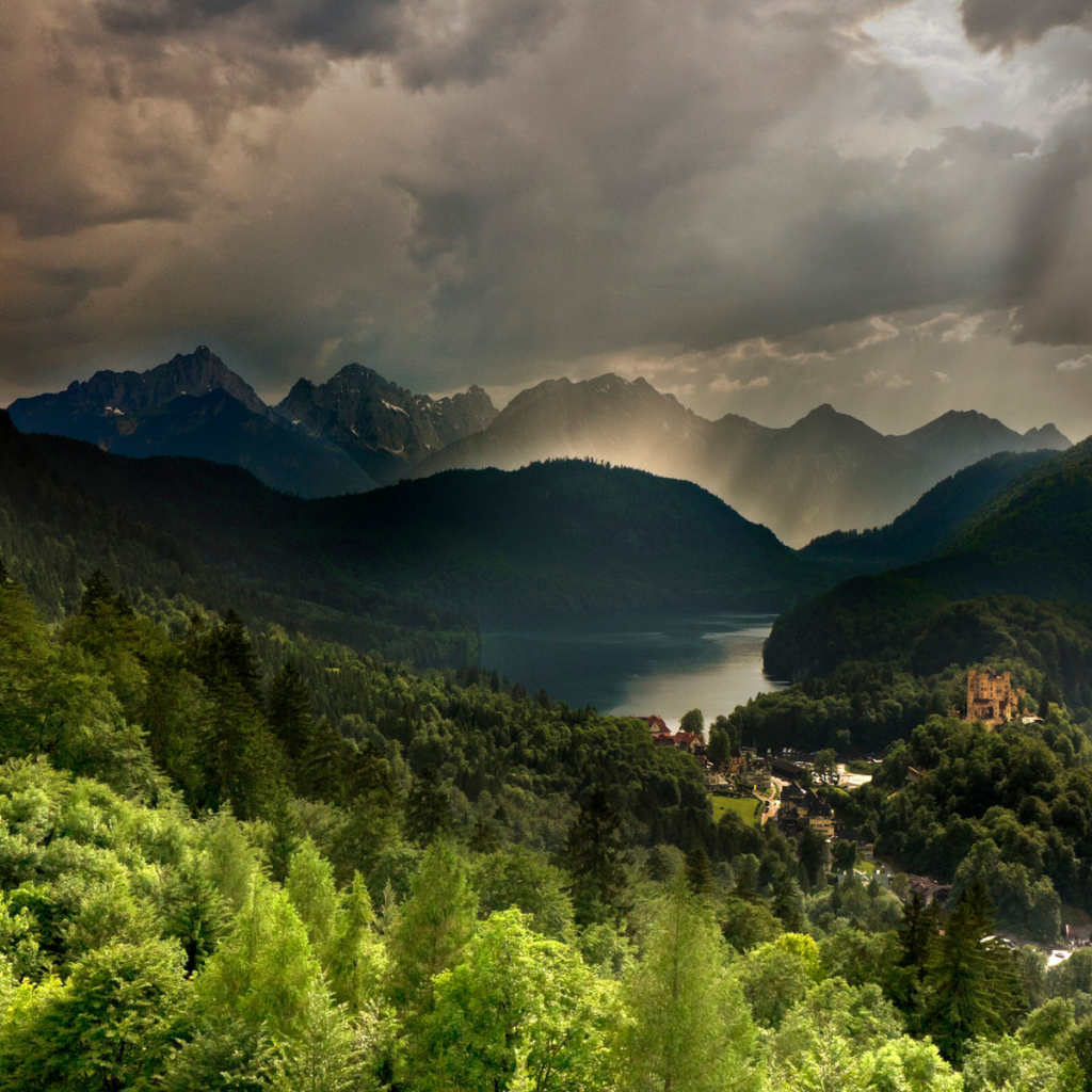 1024x1024 Resolution Neuschwanstein Castle Mountains And Forest Germany ...