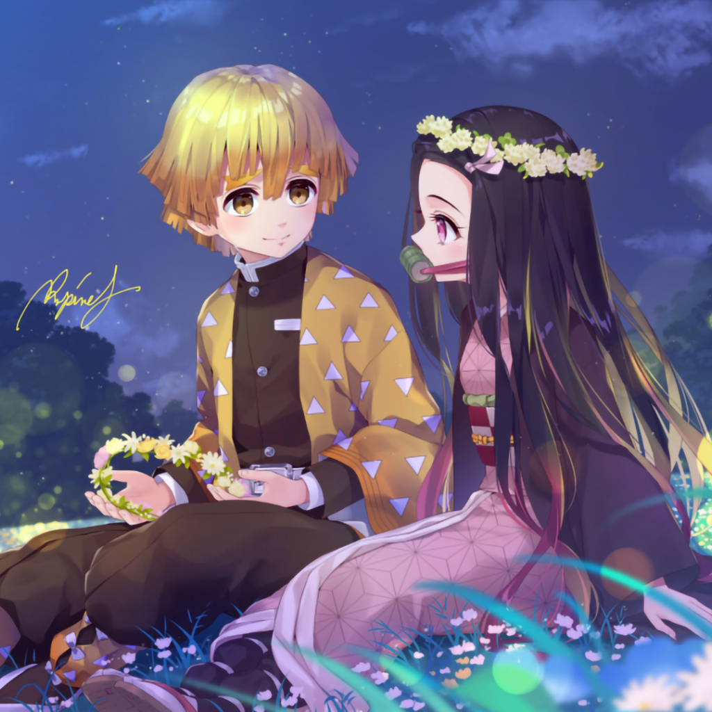 1024x1024 Resolution Nezuko Kamado and Zenitsu Agatsuma Art 1024x1024 ...