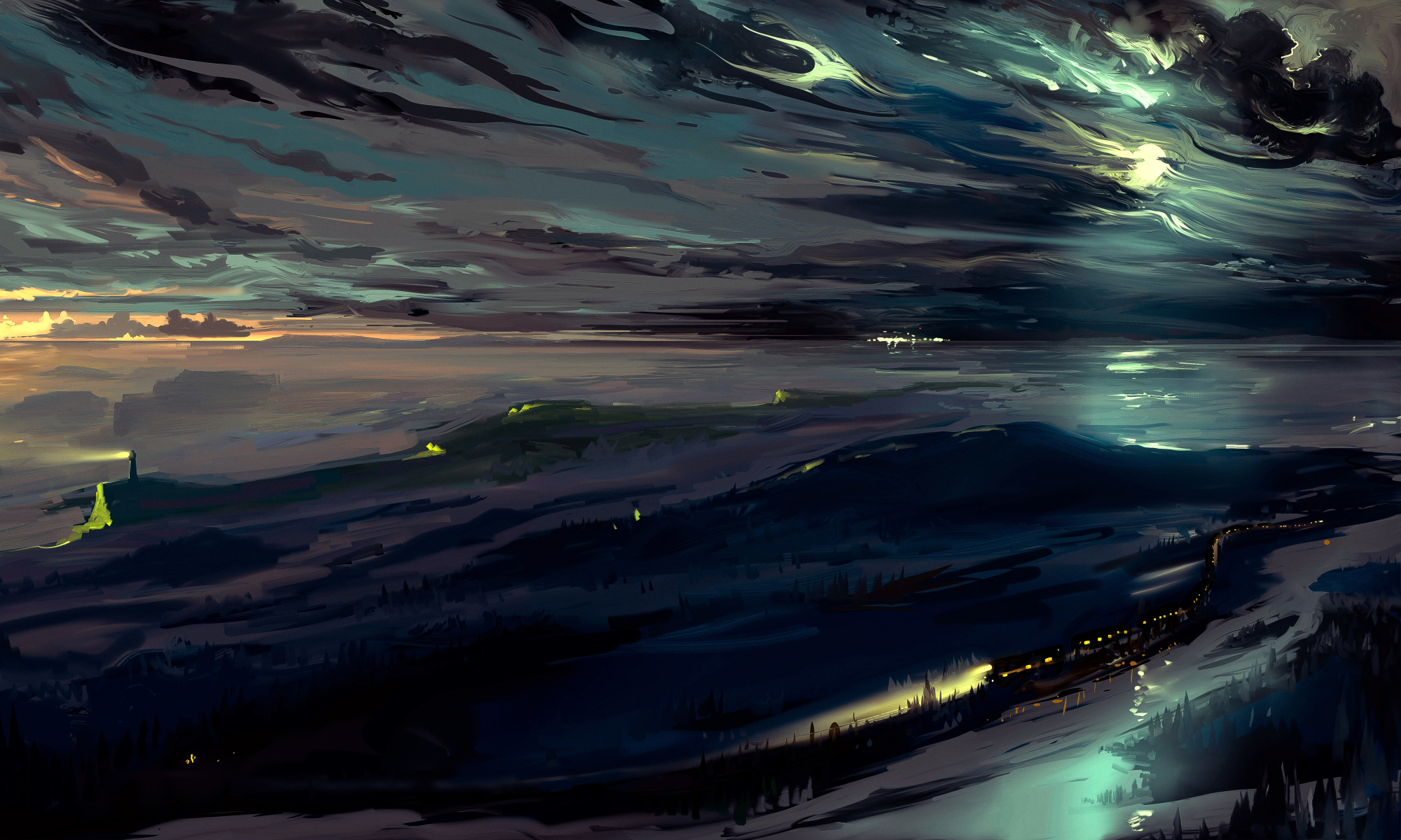 2000x1200 Resolution Night Train Illustration 5K 2000x1200 Resolution ...