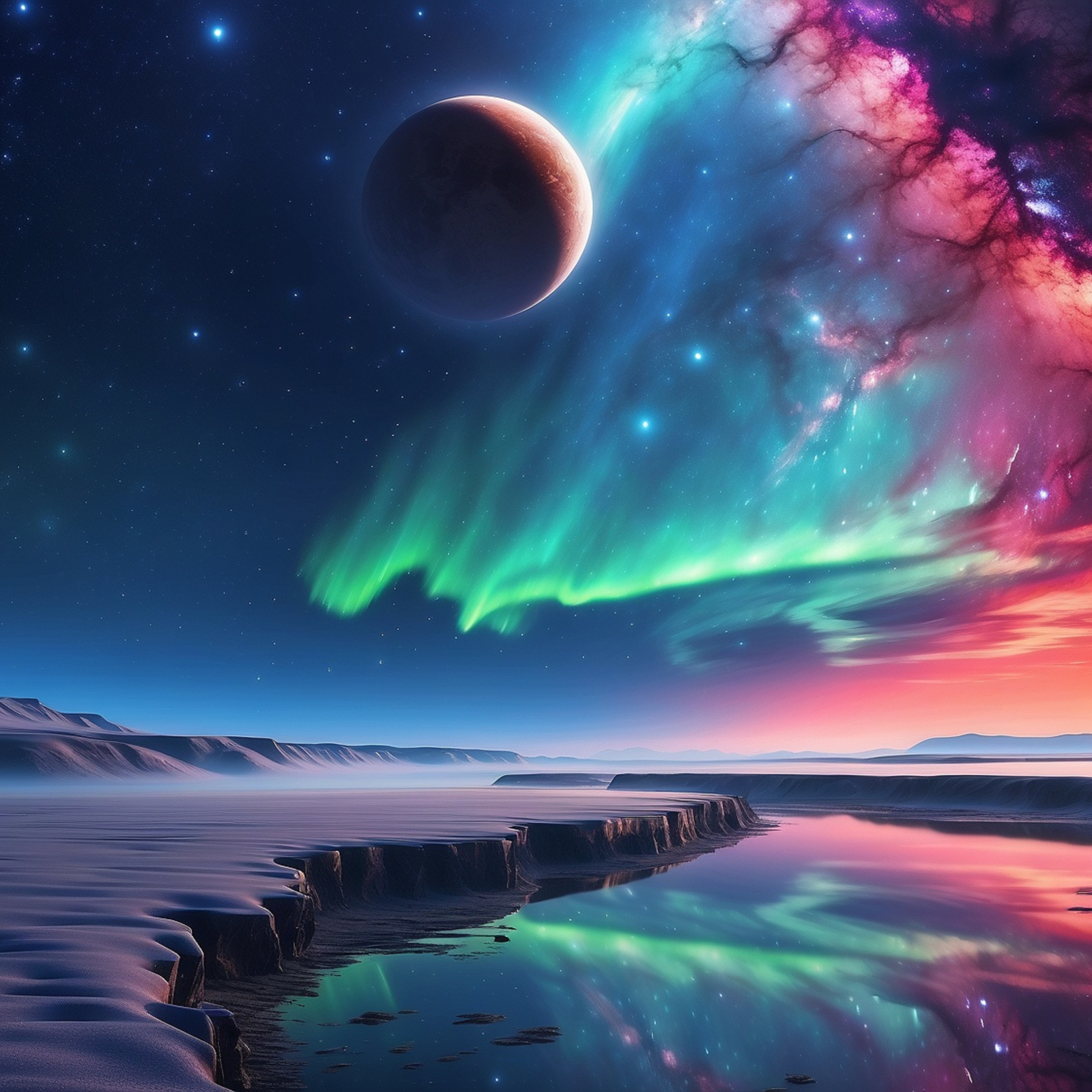 3000x3000 Resolution Northern Lights and Planets HD Space Background ...