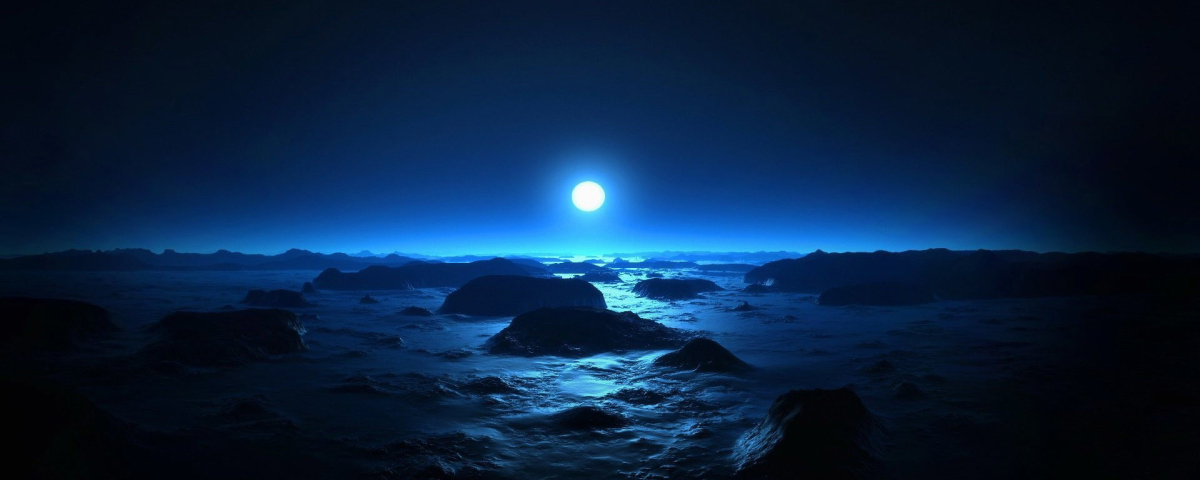 1200x480 Ocean During Nighttime With Moon 1200x480 Resolution Wallpaper ...
