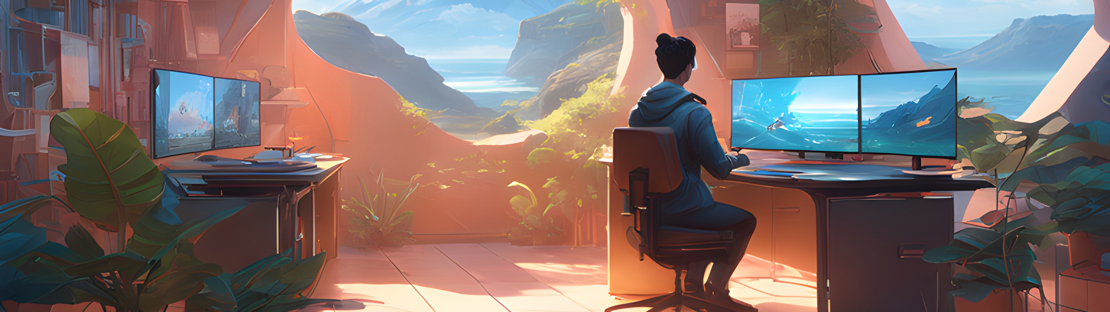 3840x1080 Resolution Office Working HD AI Art 3840x1080 Resolution ...