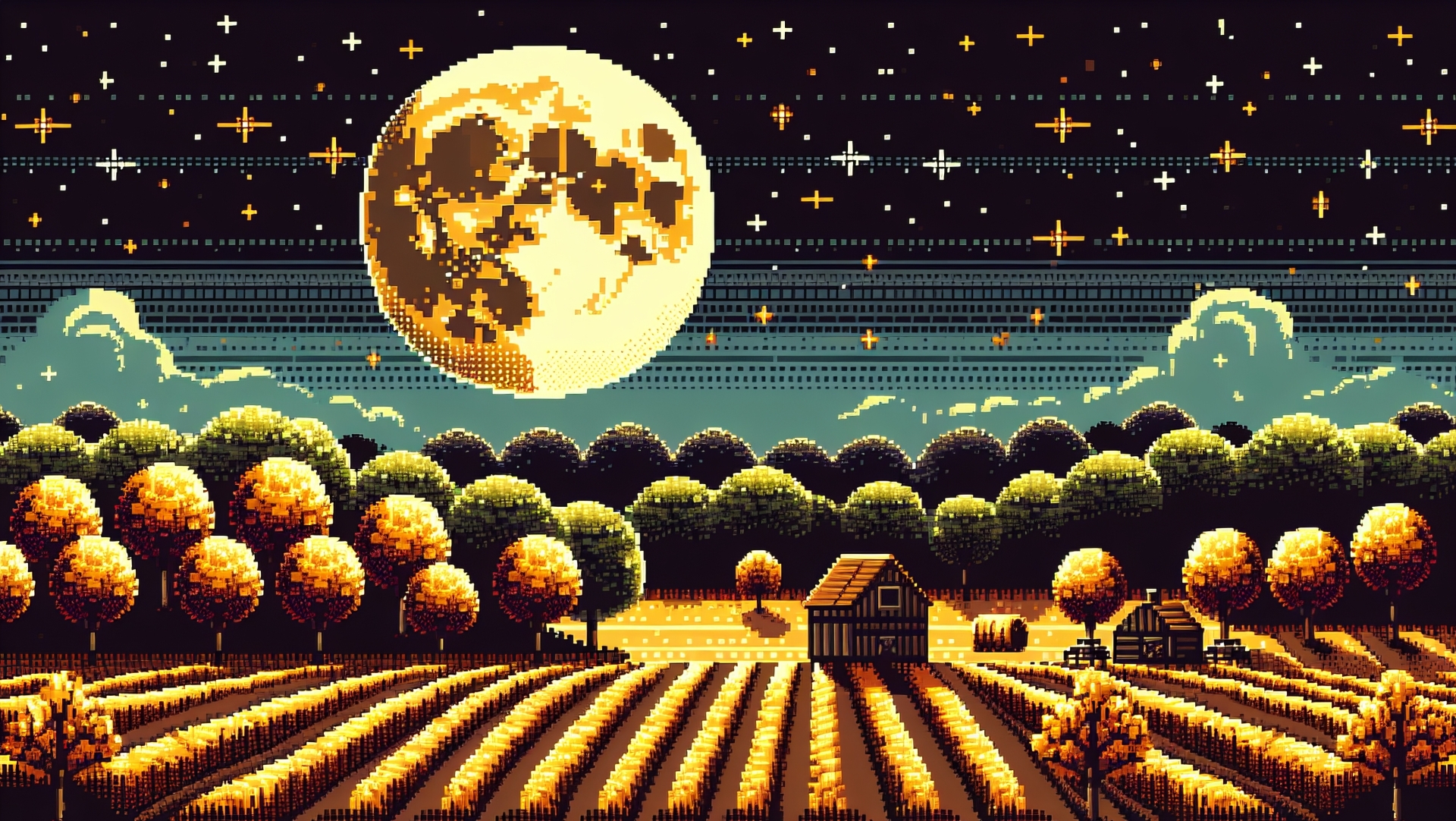 1920x1082 Resolution Pixel Art of Field at Moon Night 1920x1082 ...