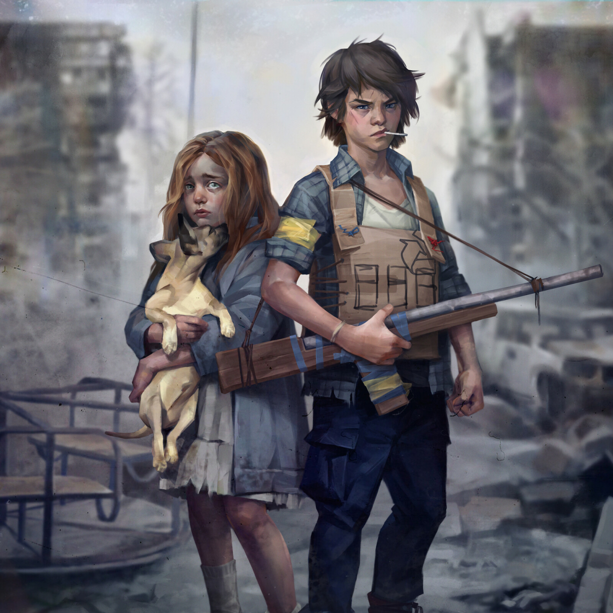 1224x1224 Post Apocalyptic Siblings Illustration 1224x1224 Resolution ...