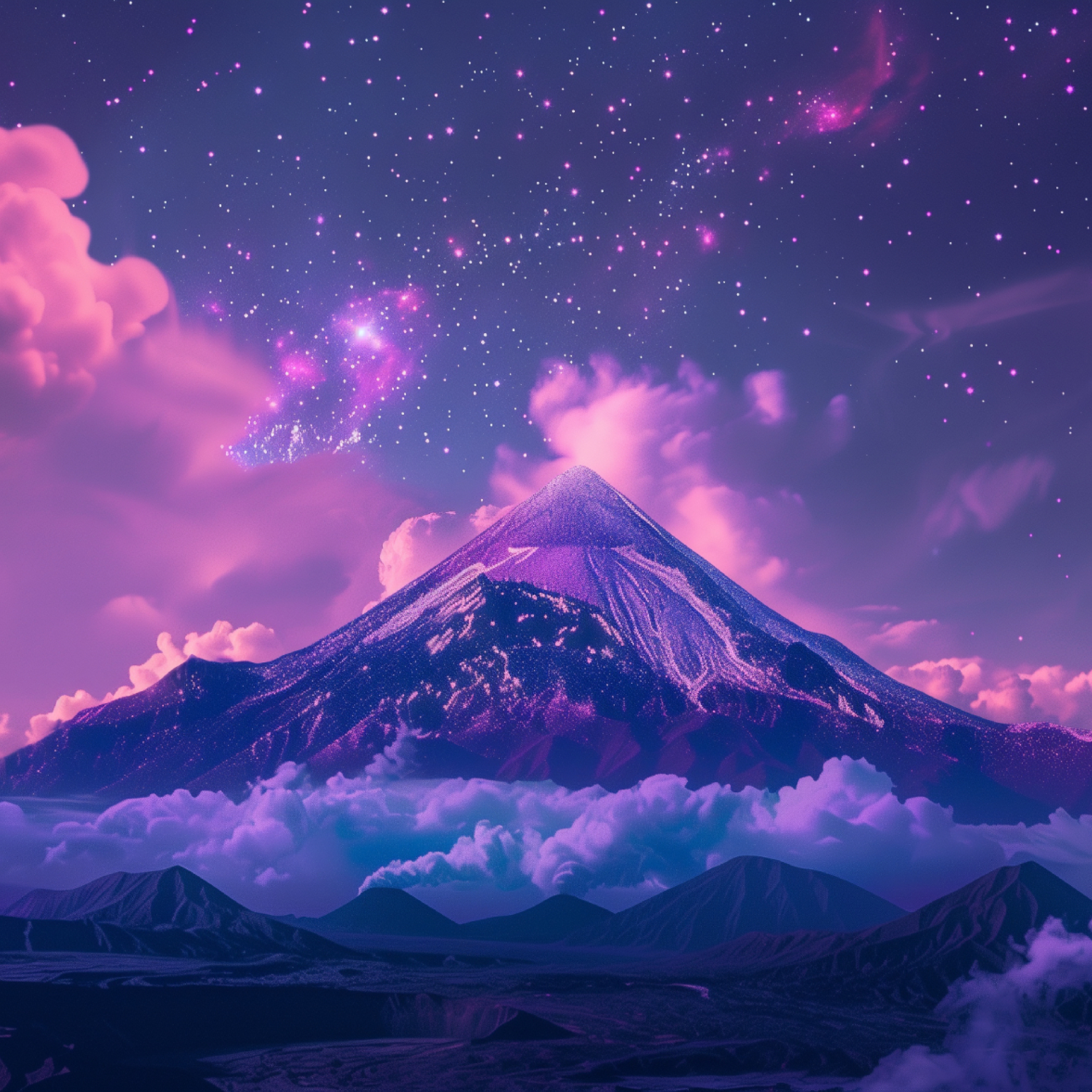 3000x3000 Resolution Purple Majestic Volcano Under Starry Night Sky ...