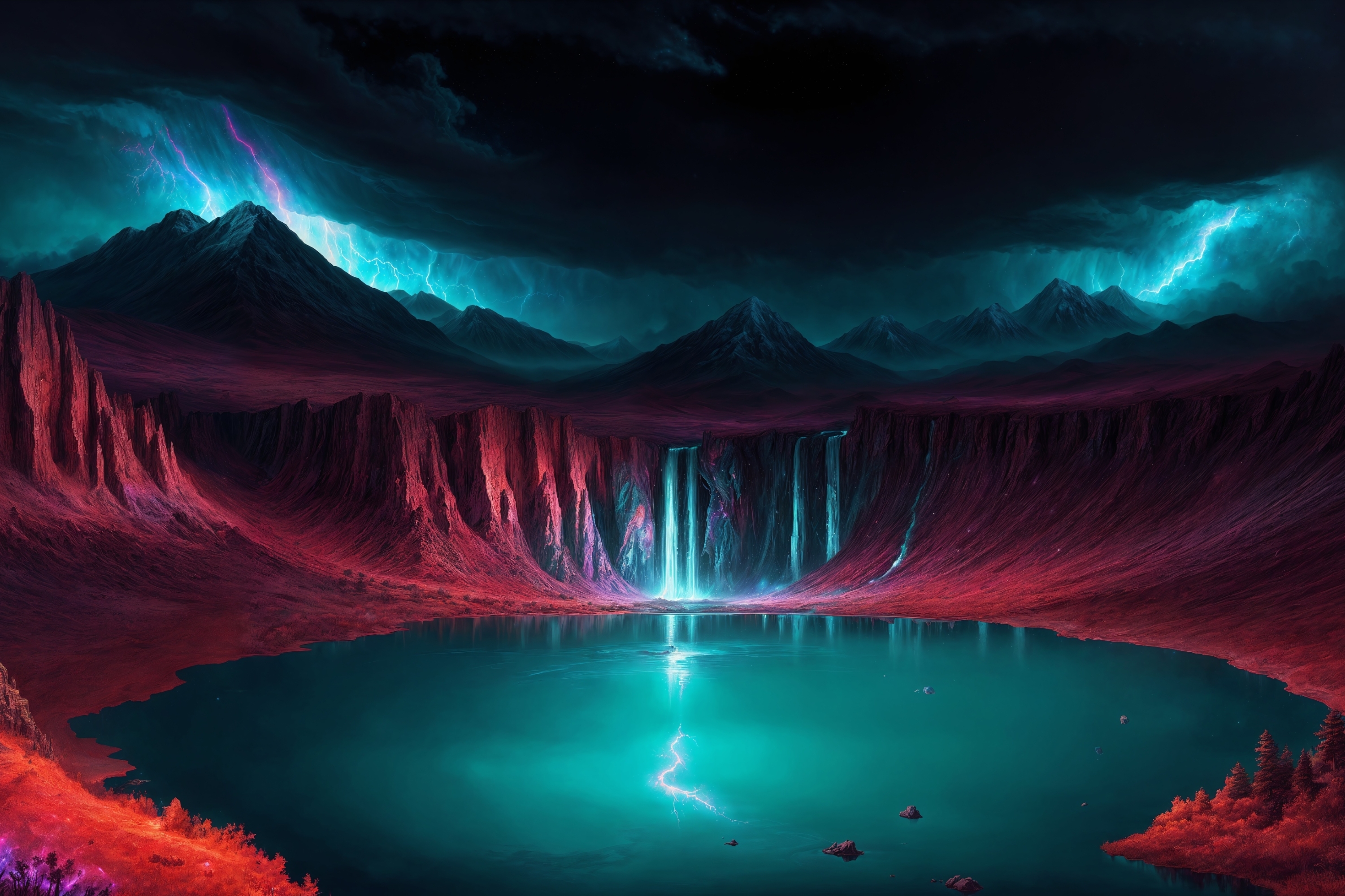 3000x2000 Resolution Purple Mountains 4K Artistic Waterfall 3000x2000 ...