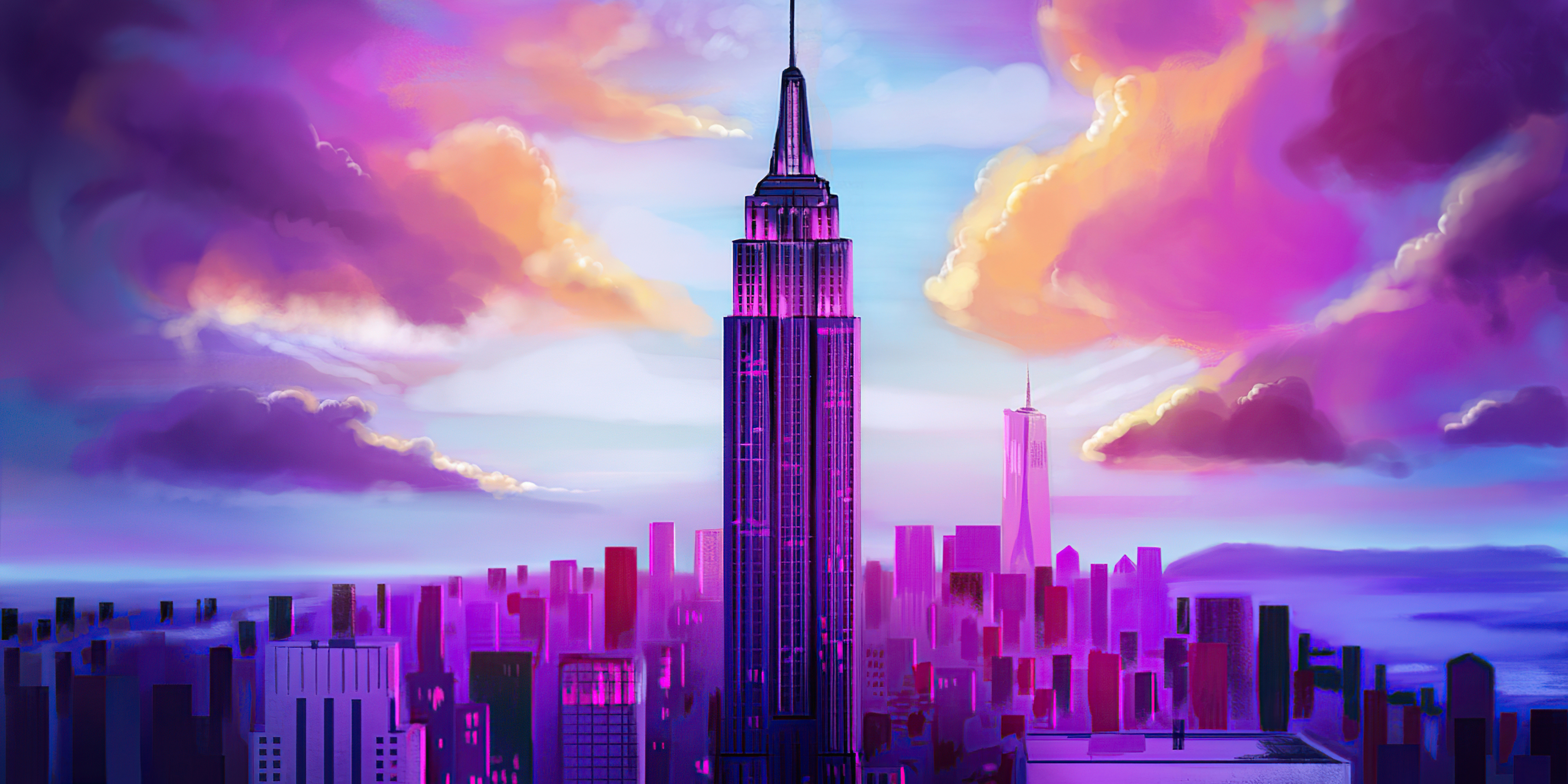 3840x1920 Purple Tall Buildings Minimal 3840x1920 Resolution Wallpaper ...