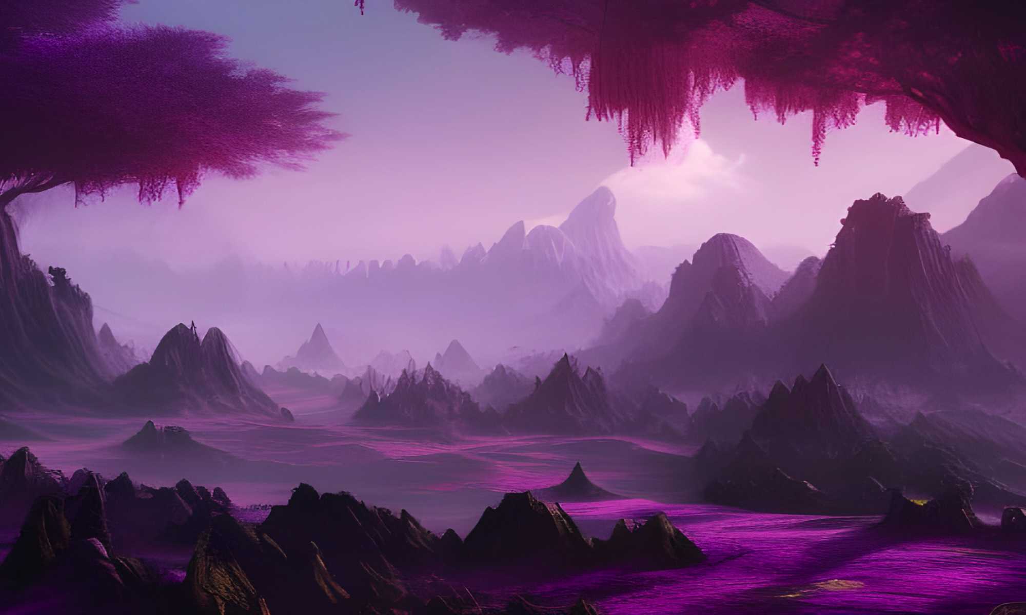 2000x1200 Resolution Purple Valley HD Digital Mountain Art 2000x1200 ...