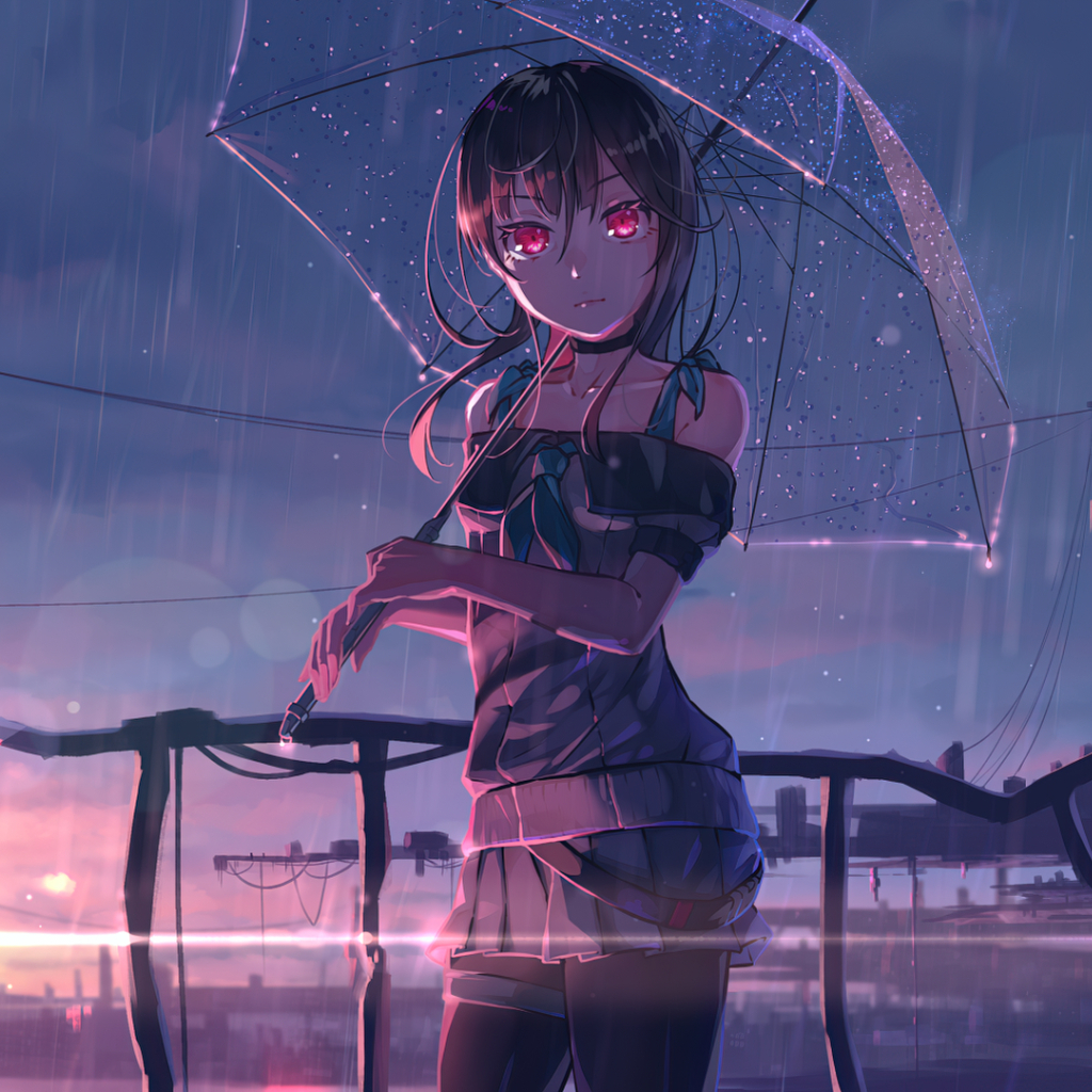 1024x1024 Resolution Red Eye Anime Girl 1024x1024 Resolution Wallpaper ...